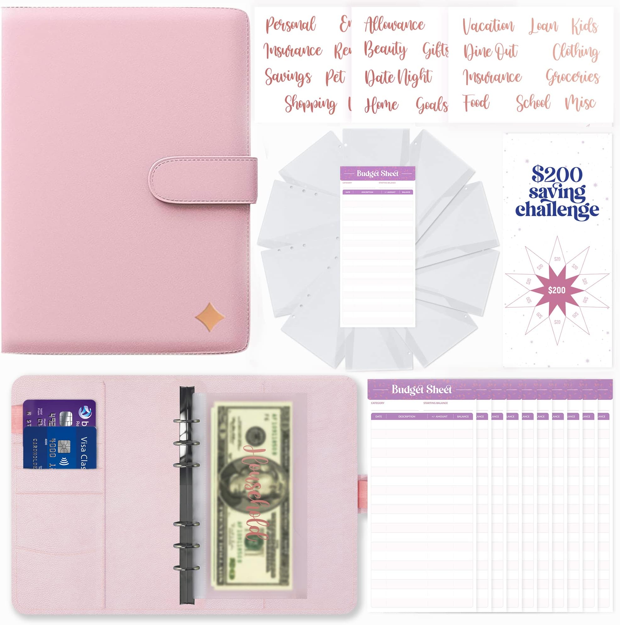 Amazon.com : SOUL MAMA Budget Binder with Cash Envelopes - Pink Money ...