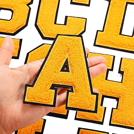 Amazon.com: 4.5" Iron on Letter Patches Yellow Chenille Letter Patches ...