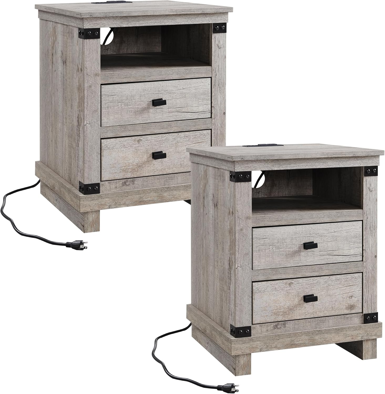 Amazon.com: Farmhouse Nightstand Set of 2 with Charging Station, 18 ...
