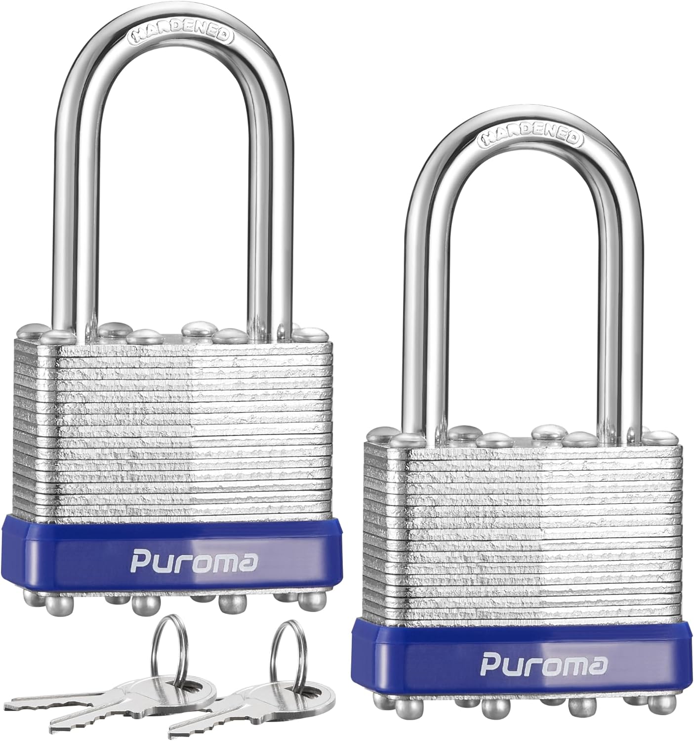 Puroma Lock 2 Pack Padlocks, 1-1/2” Long Shackle Heavy-Duty Locks with ...