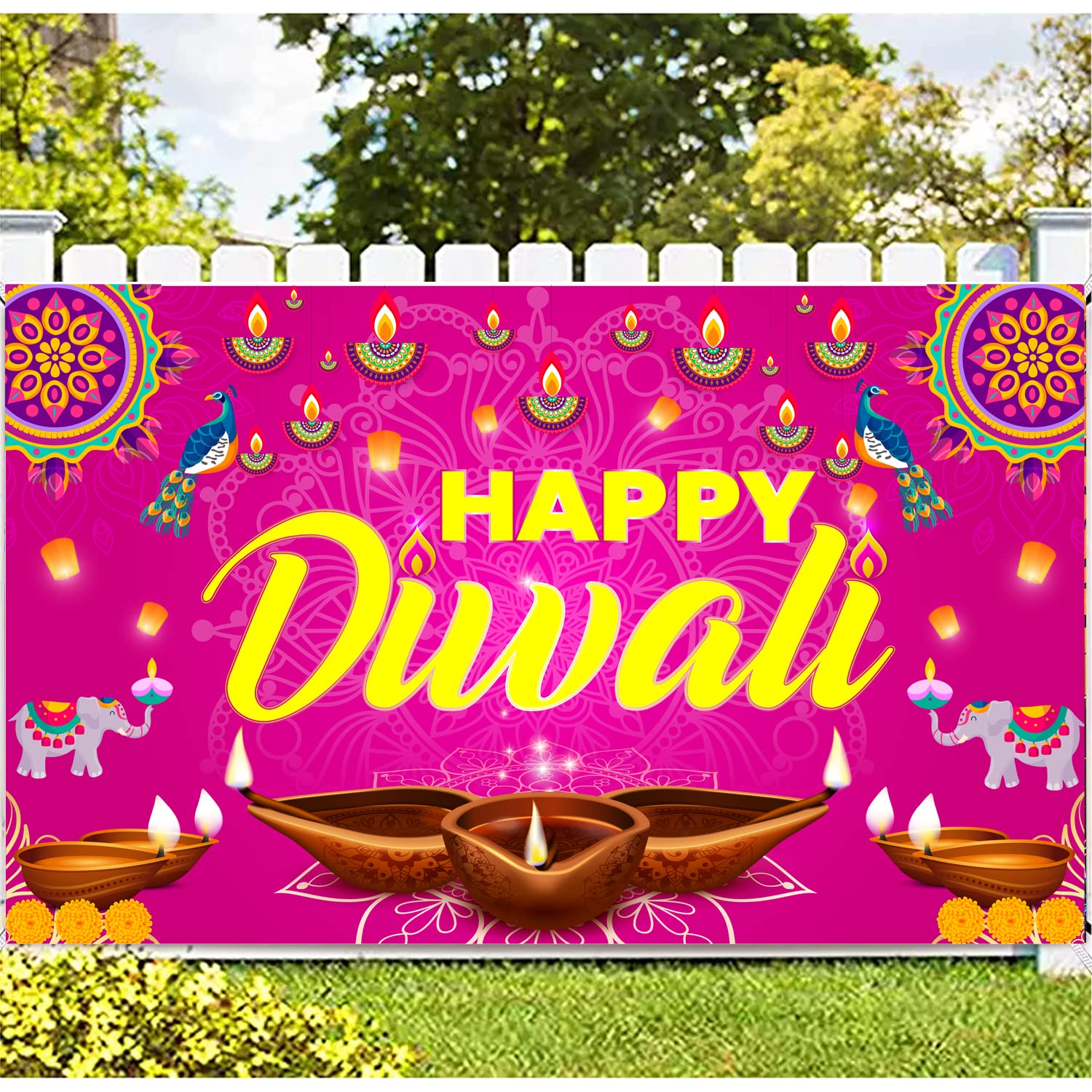 Amazon.com: Large 71" X 43" Happy Diwali Backdrop, Happy Diwali ...