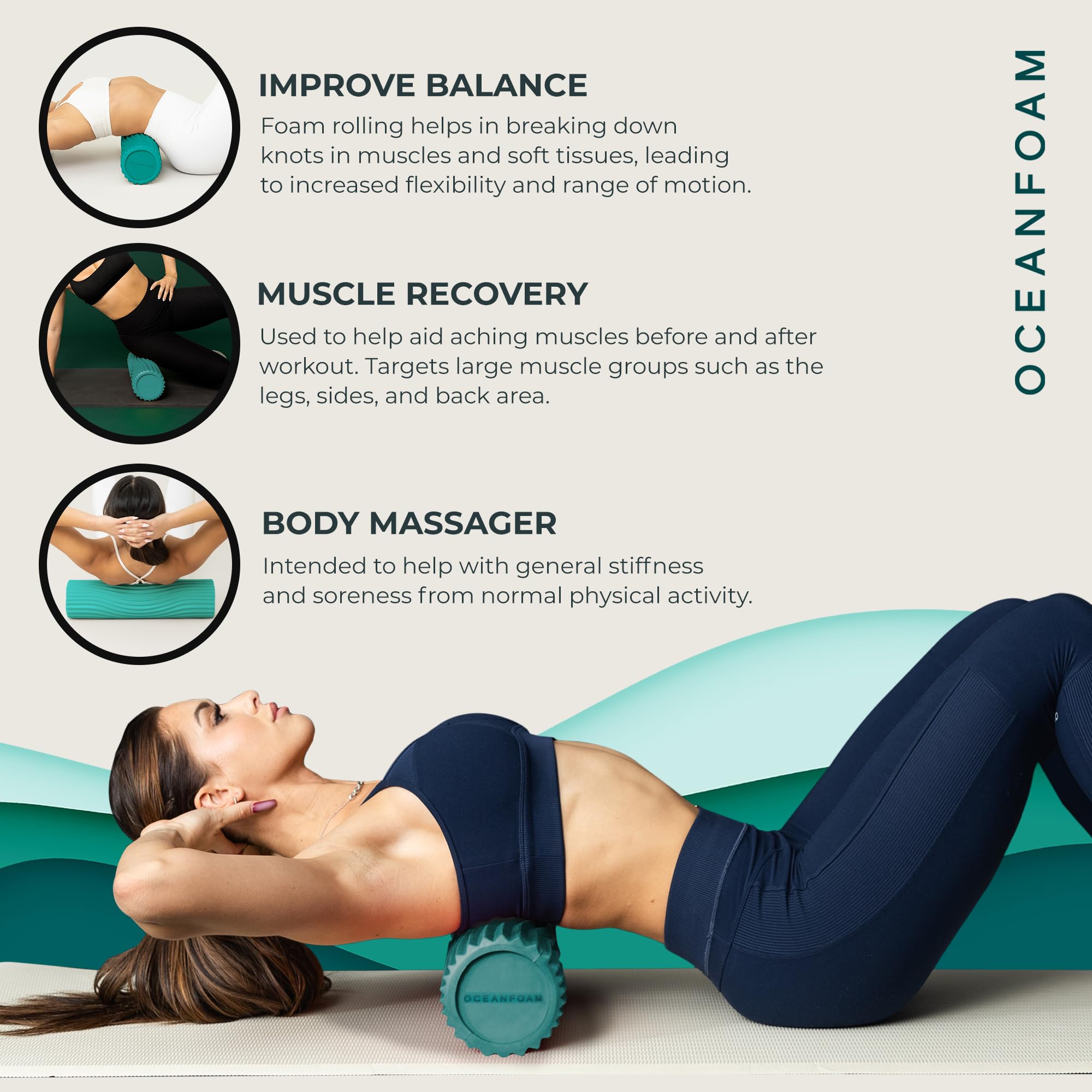 Snapklik.com : Oceanfoam Tidal Roller - Jade - Muscle Massage Foam Roller For Back Pain ...