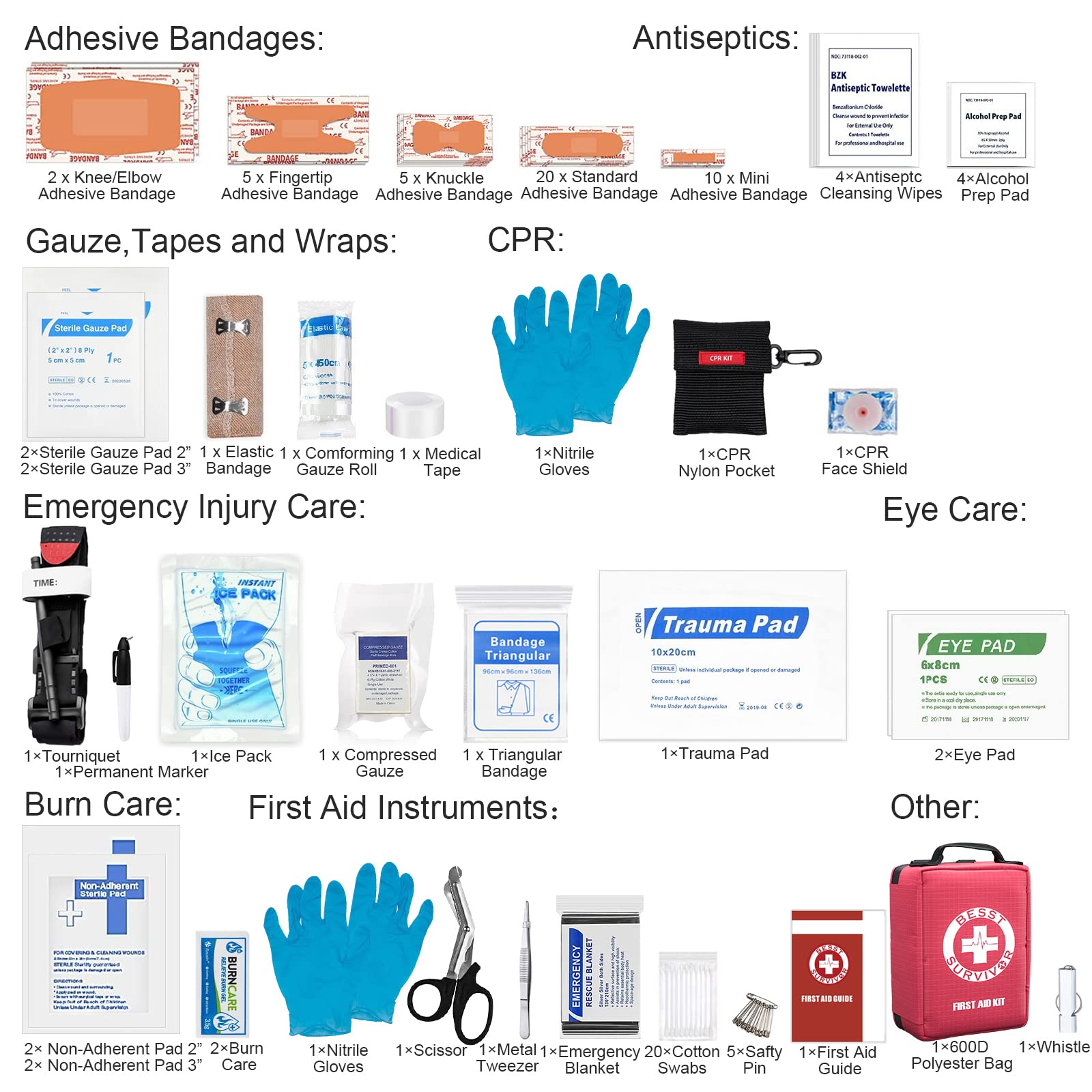 Buy 【2022 Upgrade】Compact First Aid Kit with Tourniquet - Labelled ...