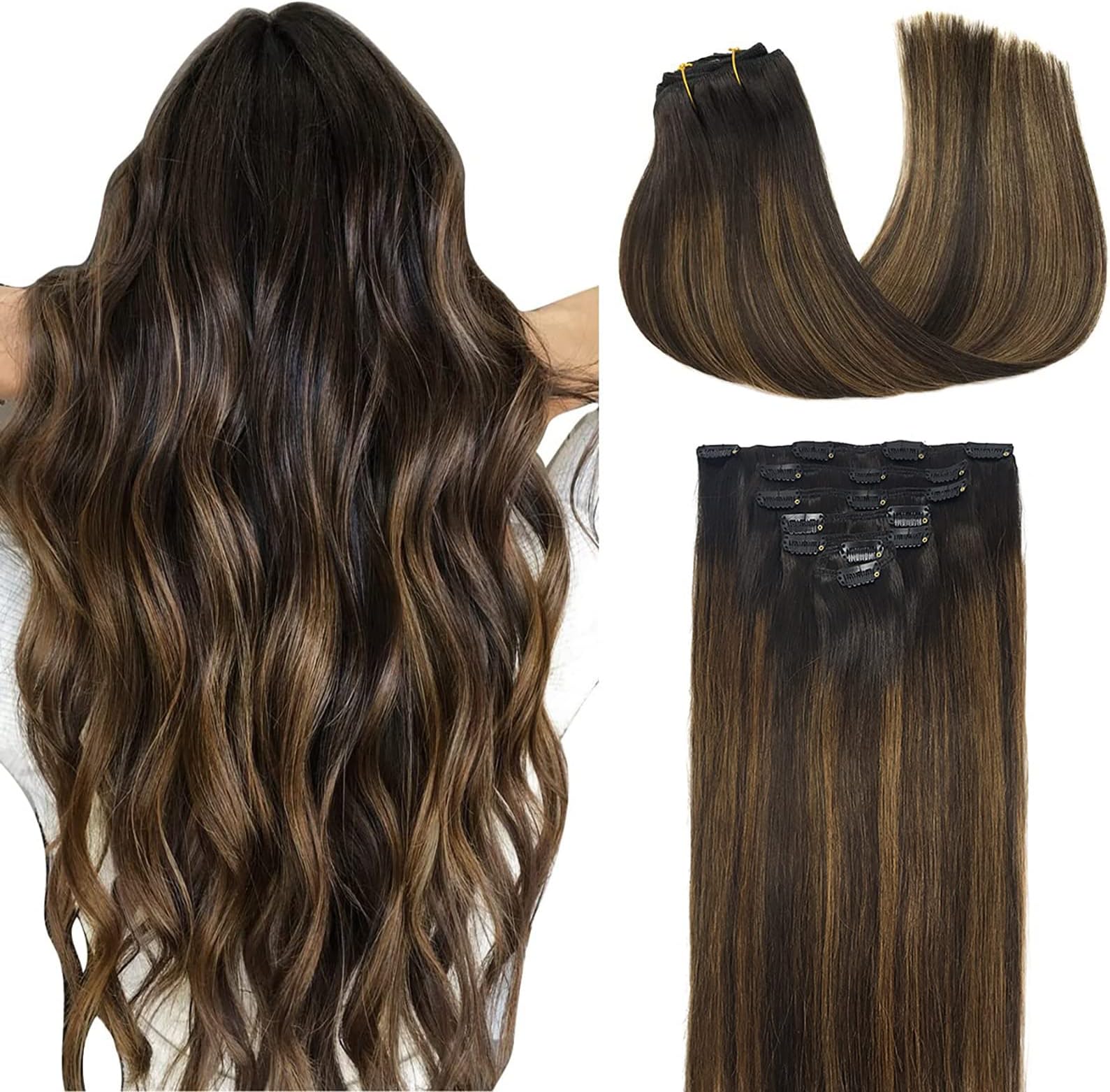 Amazon.com : SHE by Beyond The Beauty Clip on Human Hair Extensions 18 ...