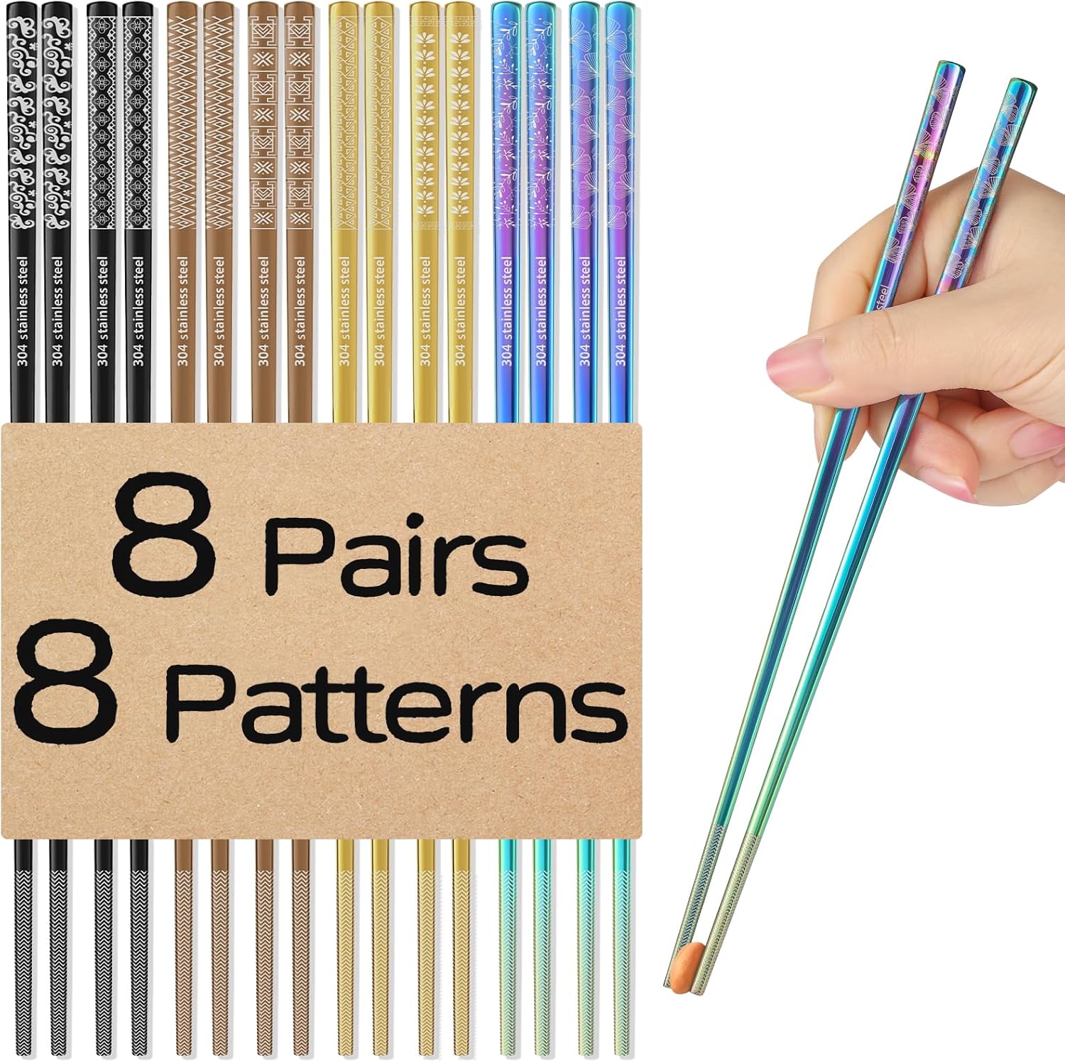 Amazon.com: 8 Pairs Metal Chopsticks Reusable Multicolor Stainless ...