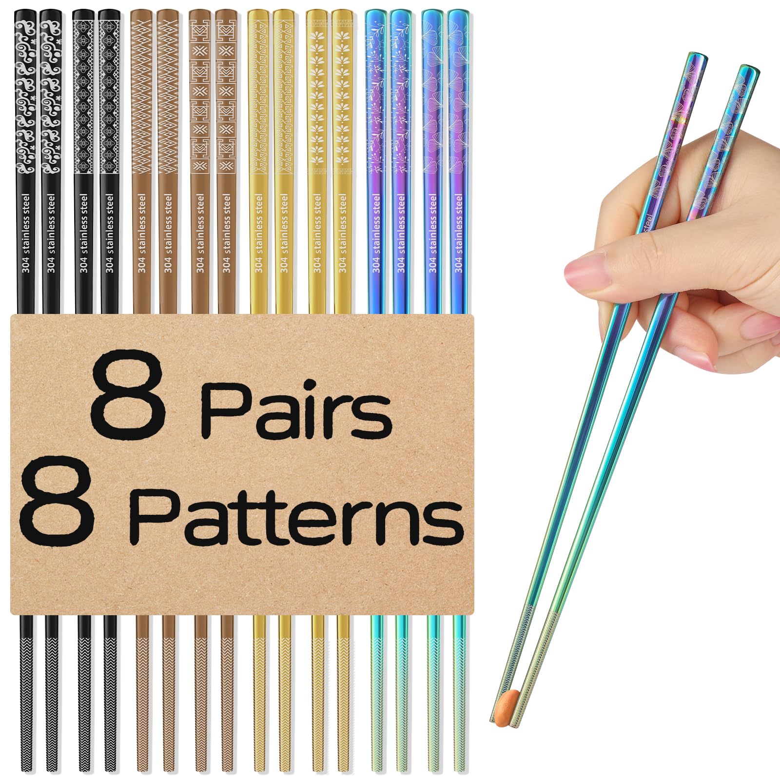 Amazon.com: 8 Pairs Metal Chopsticks Reusable Multicolor Stainless ...