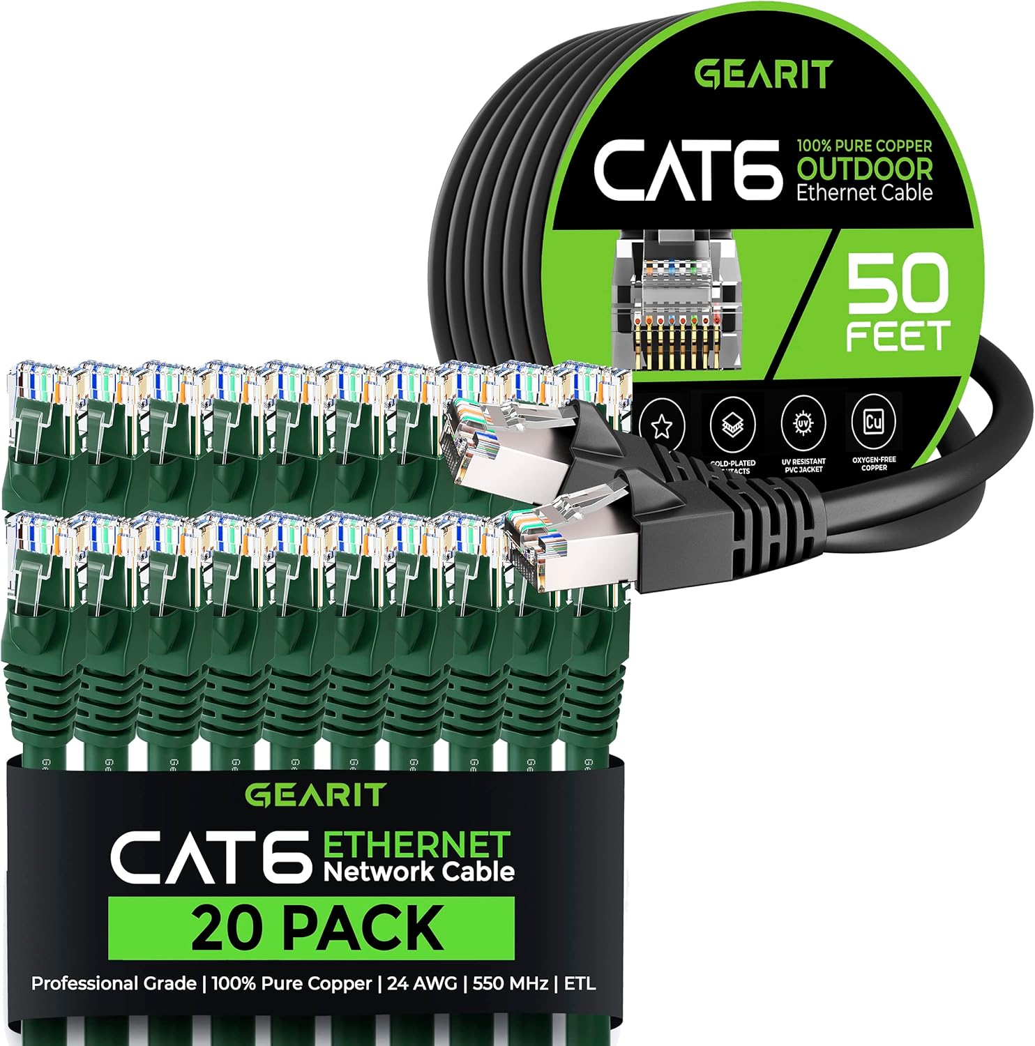 Amazon.com: GearIT 20Pack 1ft Cat6 Ethernet Cable & 50ft Cat6 Cable ...