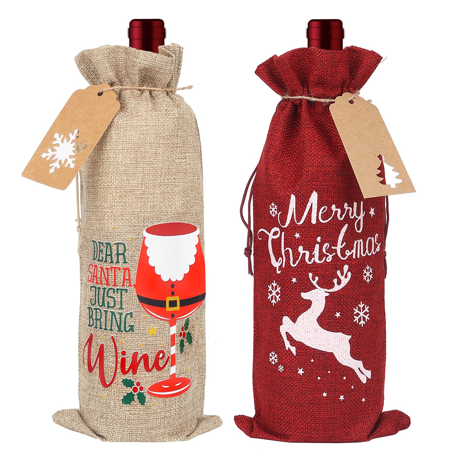 Amazon.com: ZJHiome Christmas Burlap Wine Bags,2Pcs XMAS Wine Bottle ...