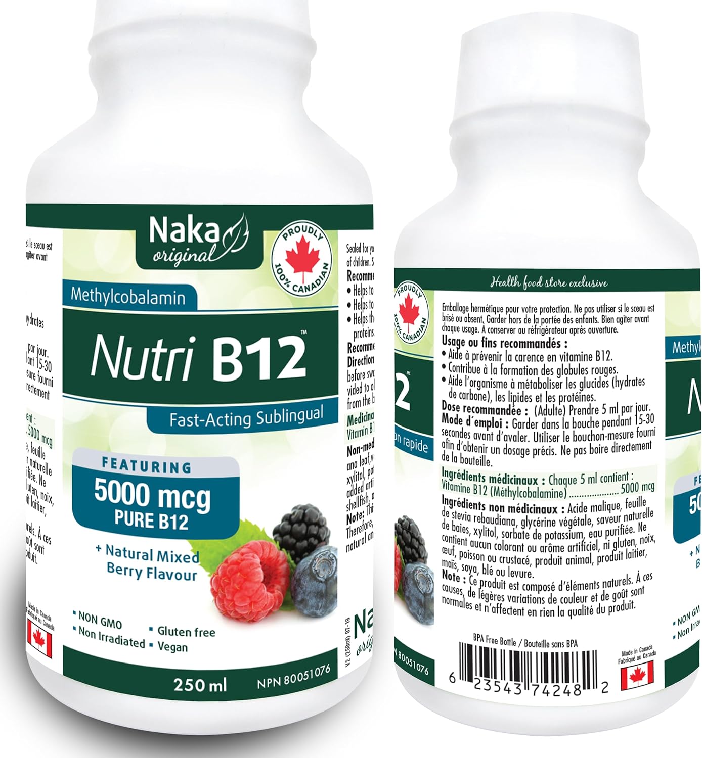 Naka Nutri B12, Fast-Acting Sublingual, Featuring 5000 mcg Pure B12 ...