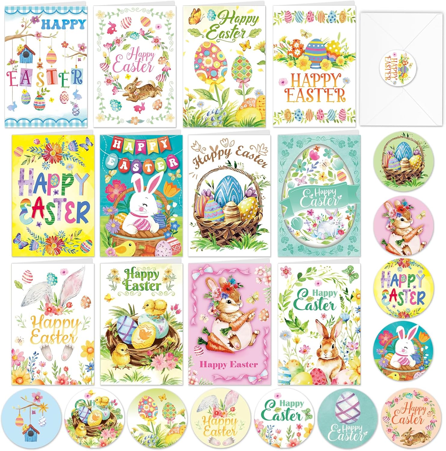 Amazon.com : HOWAF 12 Happy Easter Cards Kit with Envelope Stickers ...