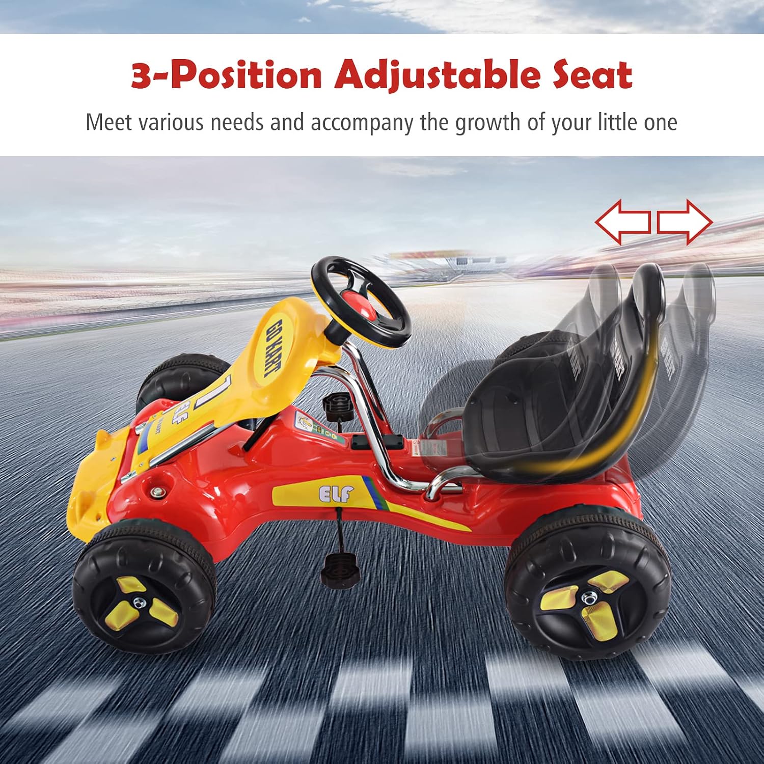 Costzon Go Kart – Auto con pedal de 4 ruedas con asiento ajustable de 3 ...