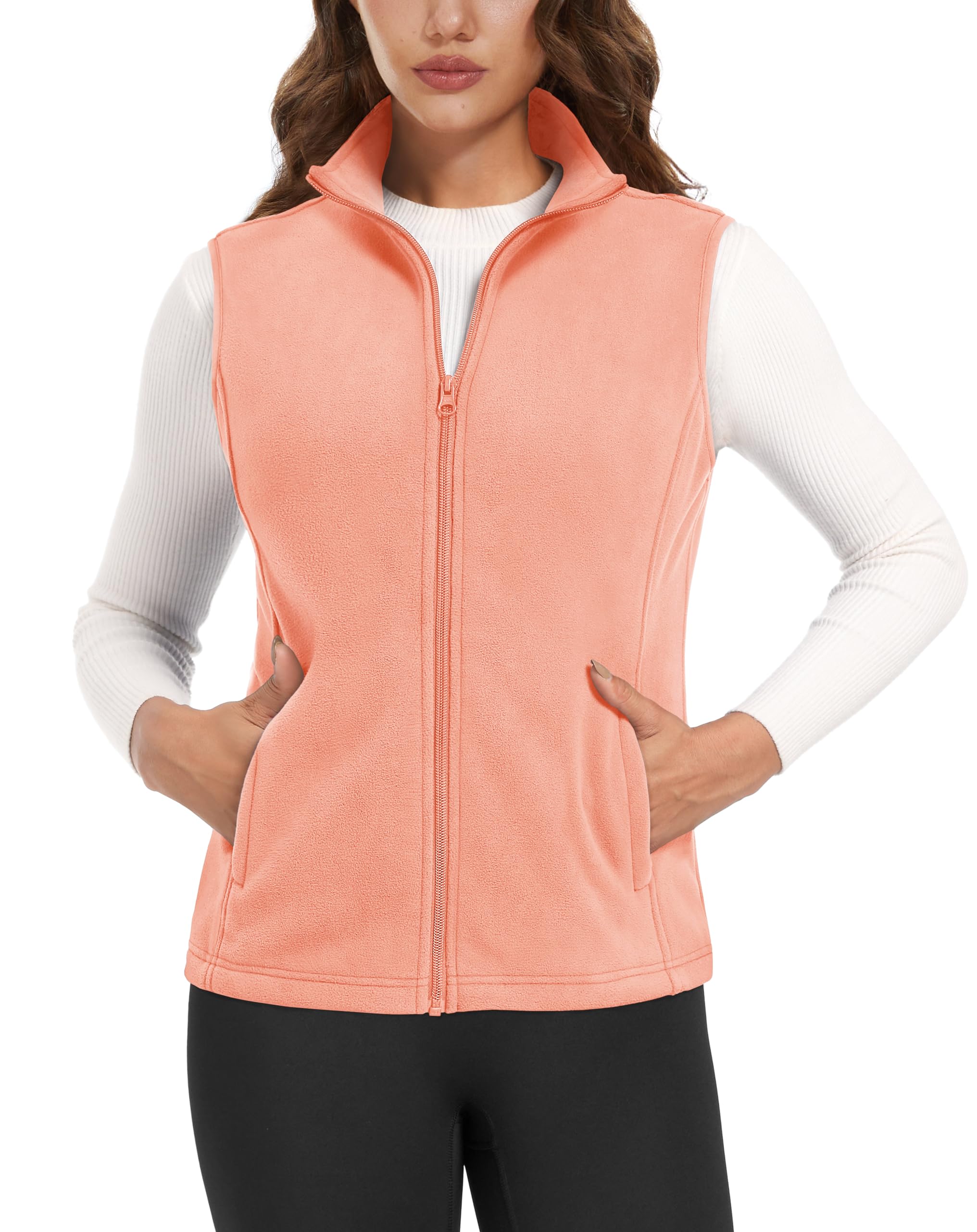 MAGCOMSEN Women's Fleece Vest Outerwear Sleeveless Lightweight Zip ...