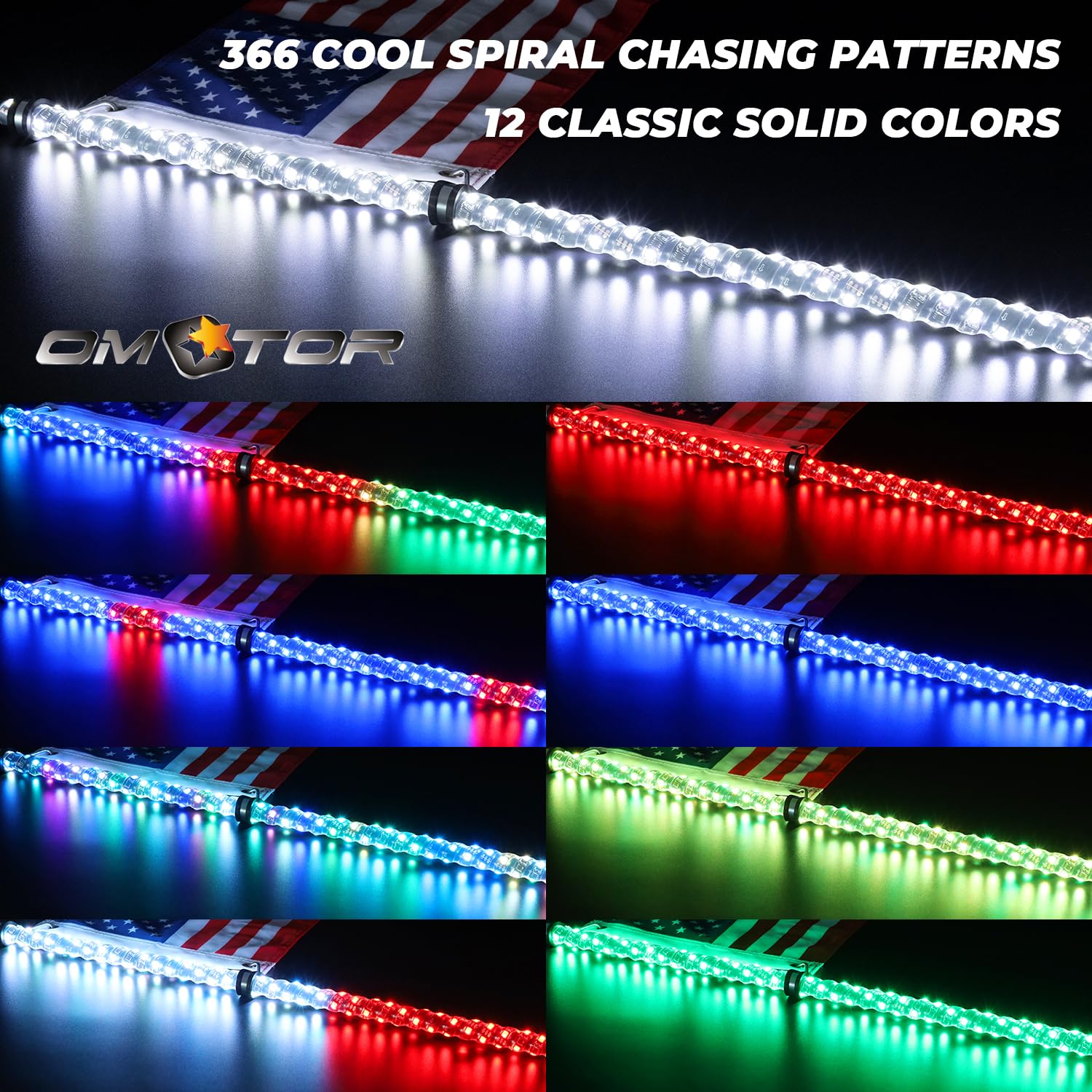 Snapklik.com : Omotor 3ft LED Pure White Light Spiral RGB Chase Light ...