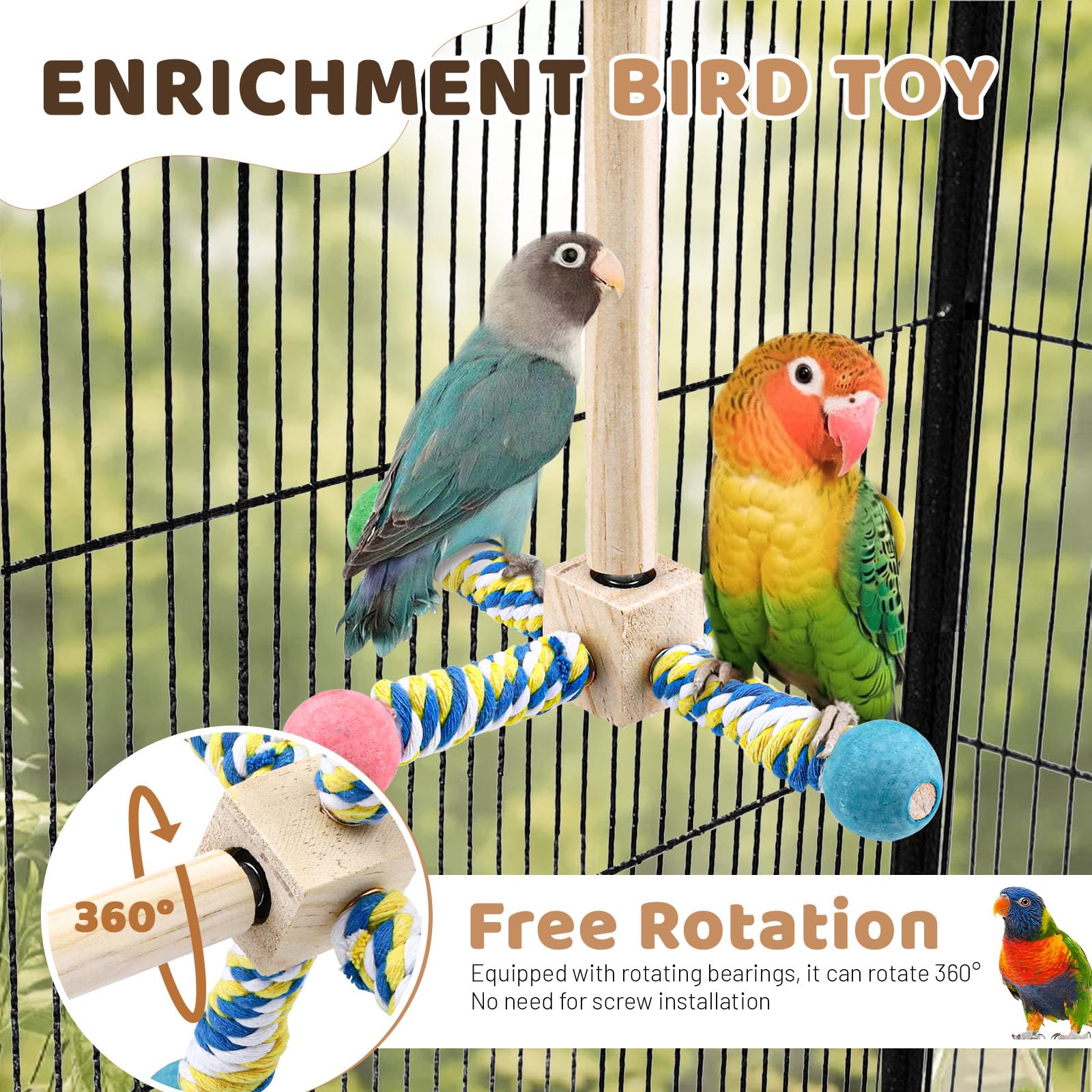 Snapklik.com : Rotating Bird Stand Perch Toy, Natural Wood Spinning ...