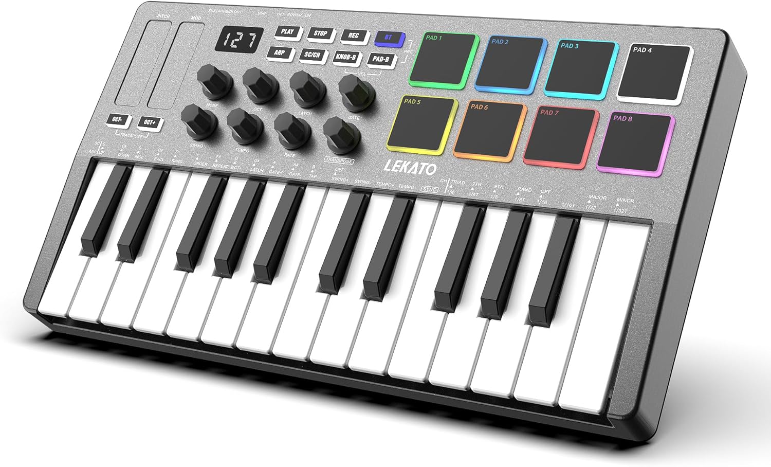 Amazon.com: LEKATO 25 Key USB MIDI Keyboard Controller With 8 Backlit ...
