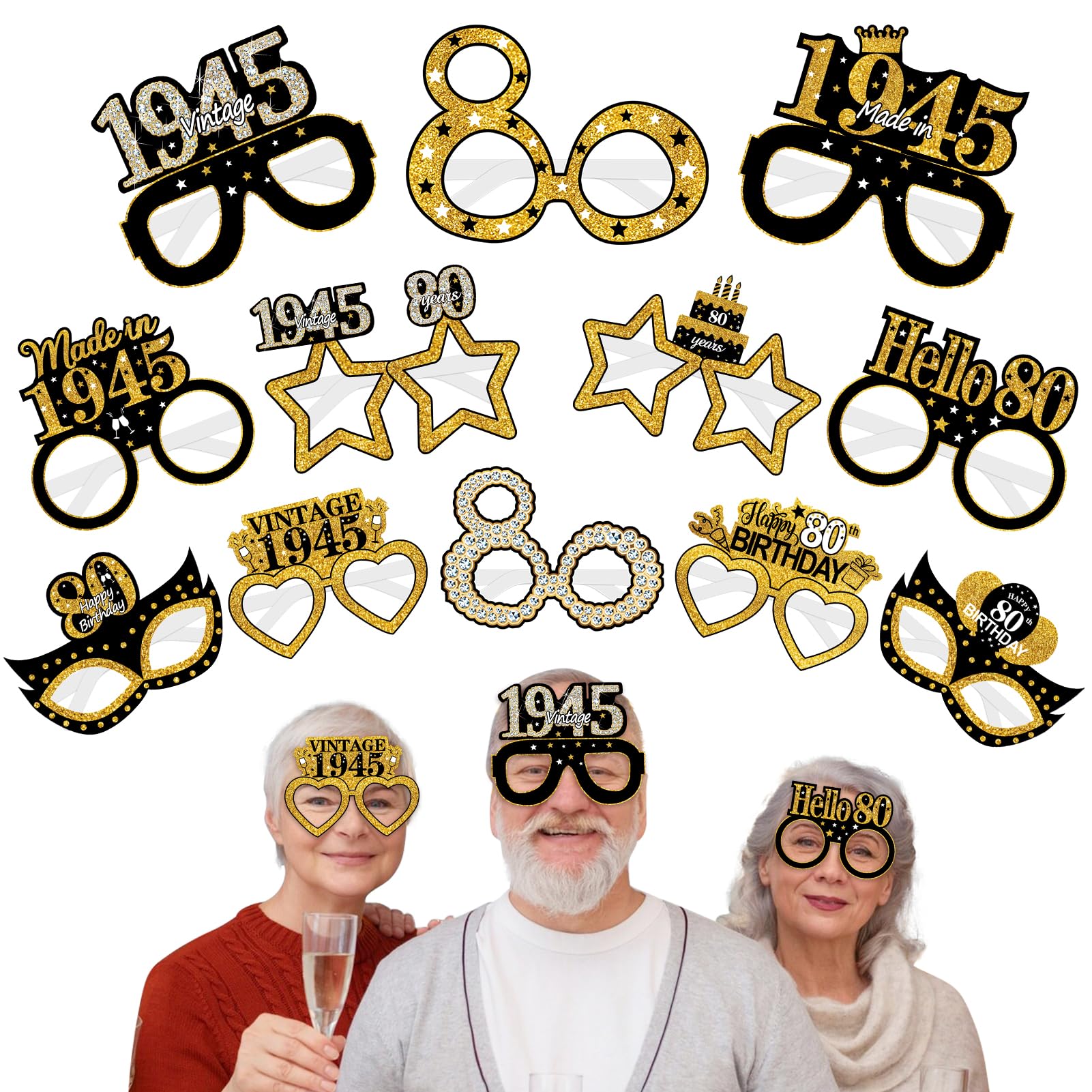 Amazon.com: Turypaty 24Pcs 1945 80th Birthday Paper Glasses Decorations for Men Women - Black ...