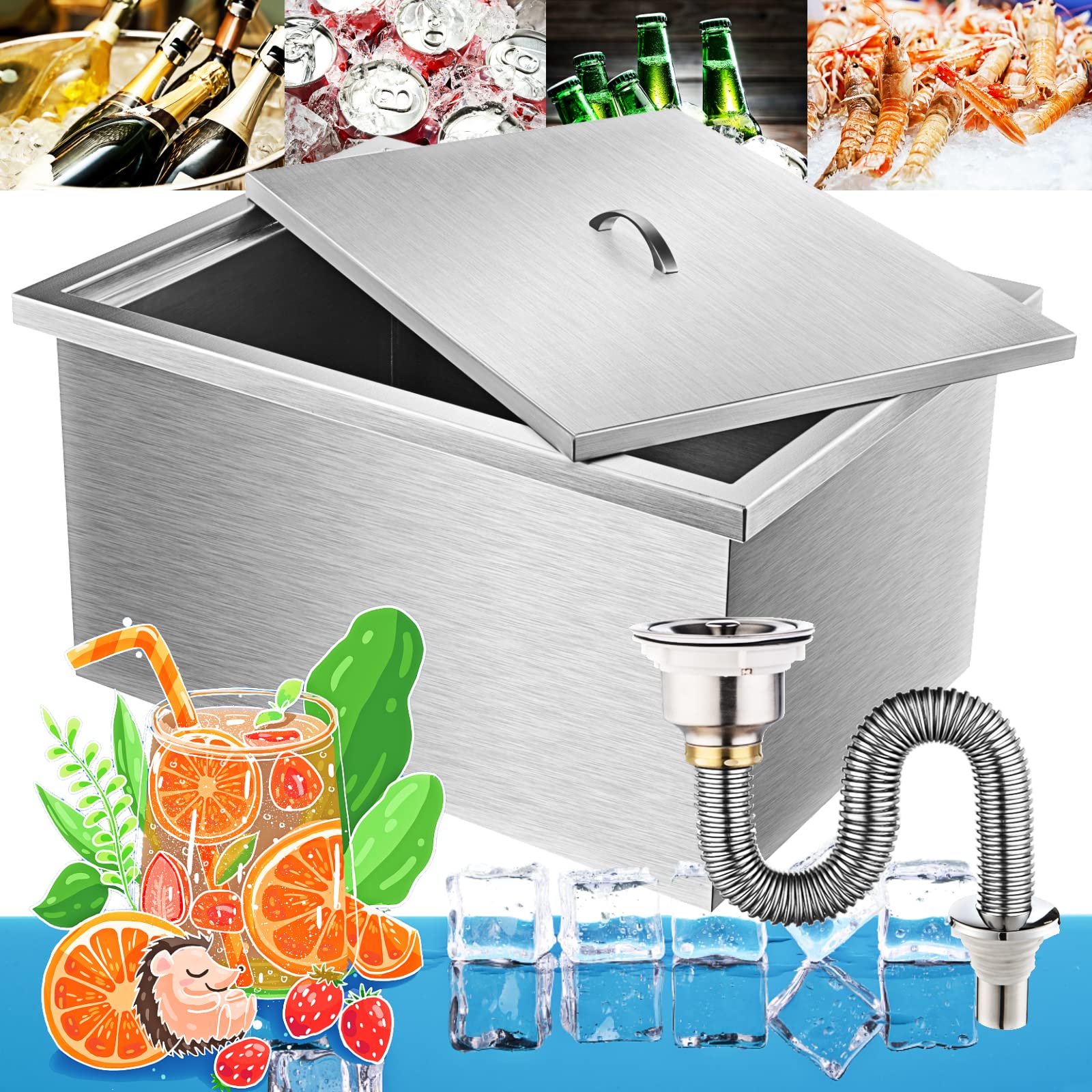 Minneer Drop-in Ice Chest 18''L x 12''W x 15''H Insulated Kitchen Sink ...