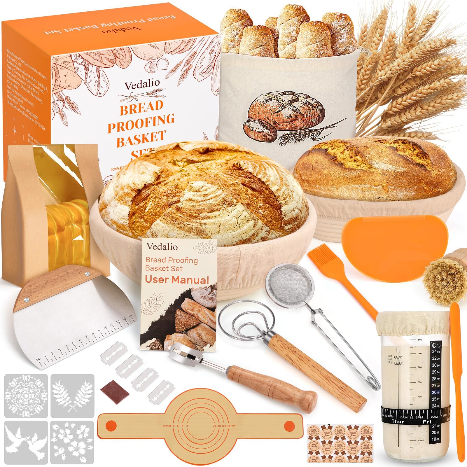 Amazon.com: Sourdough Starter Kit, Sourdough Bread Baking Supplies, Bread Proofing Basket, Bread ...