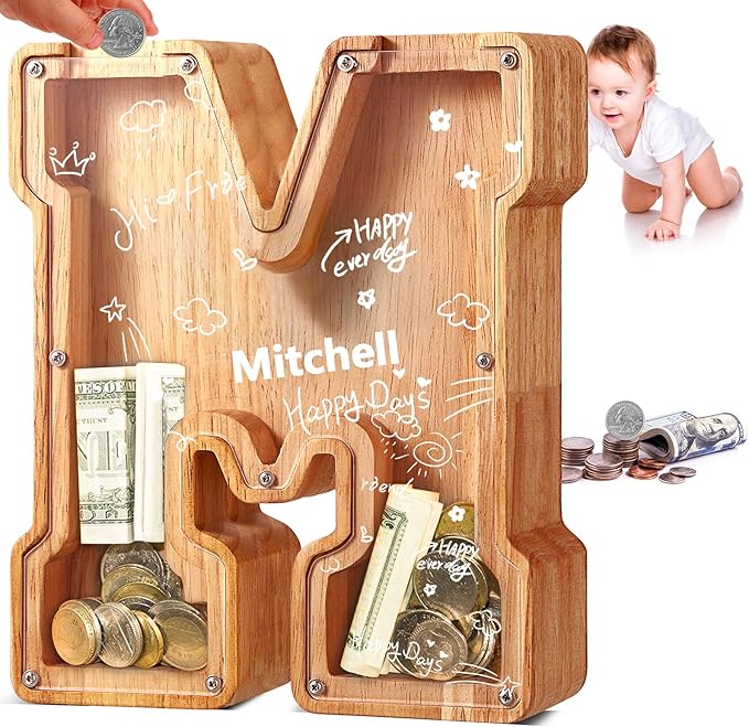 Amazon.com: UBeesize Cute Money Box for Boys and Girls,Unbreakable Wood ...