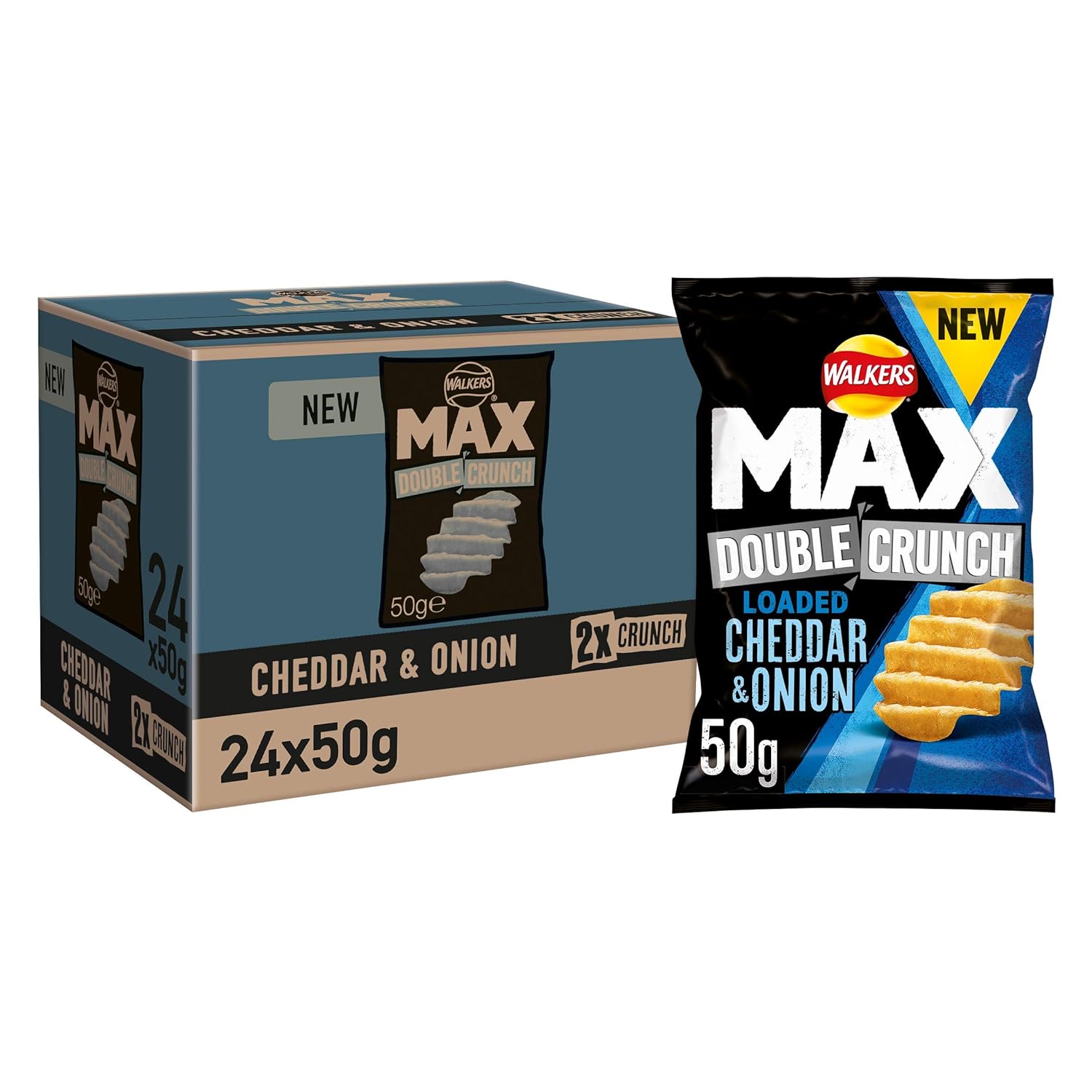Walkers Max Double Crunch Loaded Cheddar and Onion Crisps| 50 g (Case ...