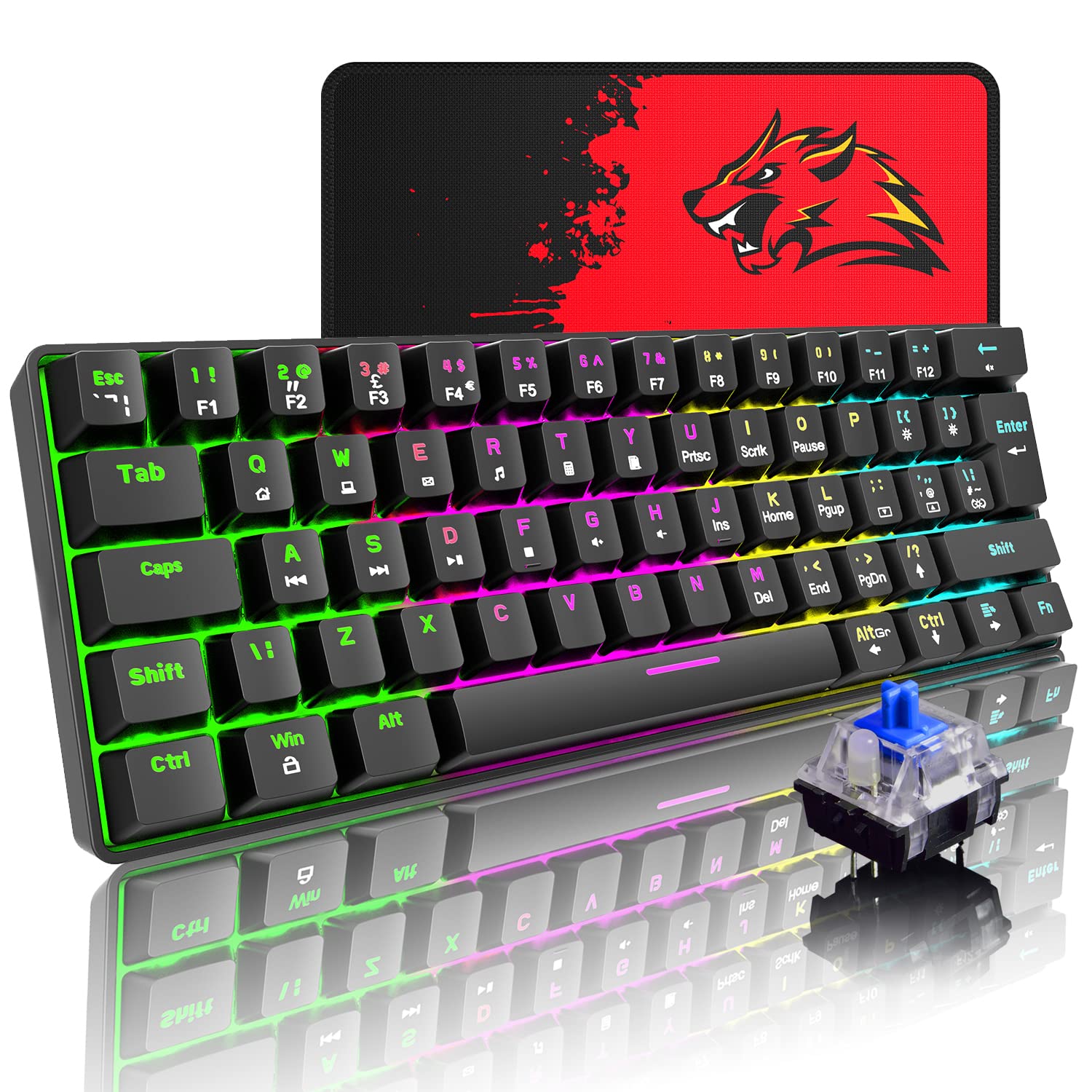 Buy 60% True Mechanical Gaming Keyboard Ultra-compact with 20 Rainbow ...