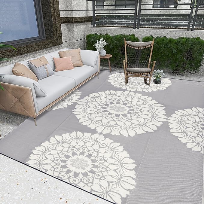 Amazon.com: auruge Outdoor Rugs Vintage Floral Plastic Straw Rug ...