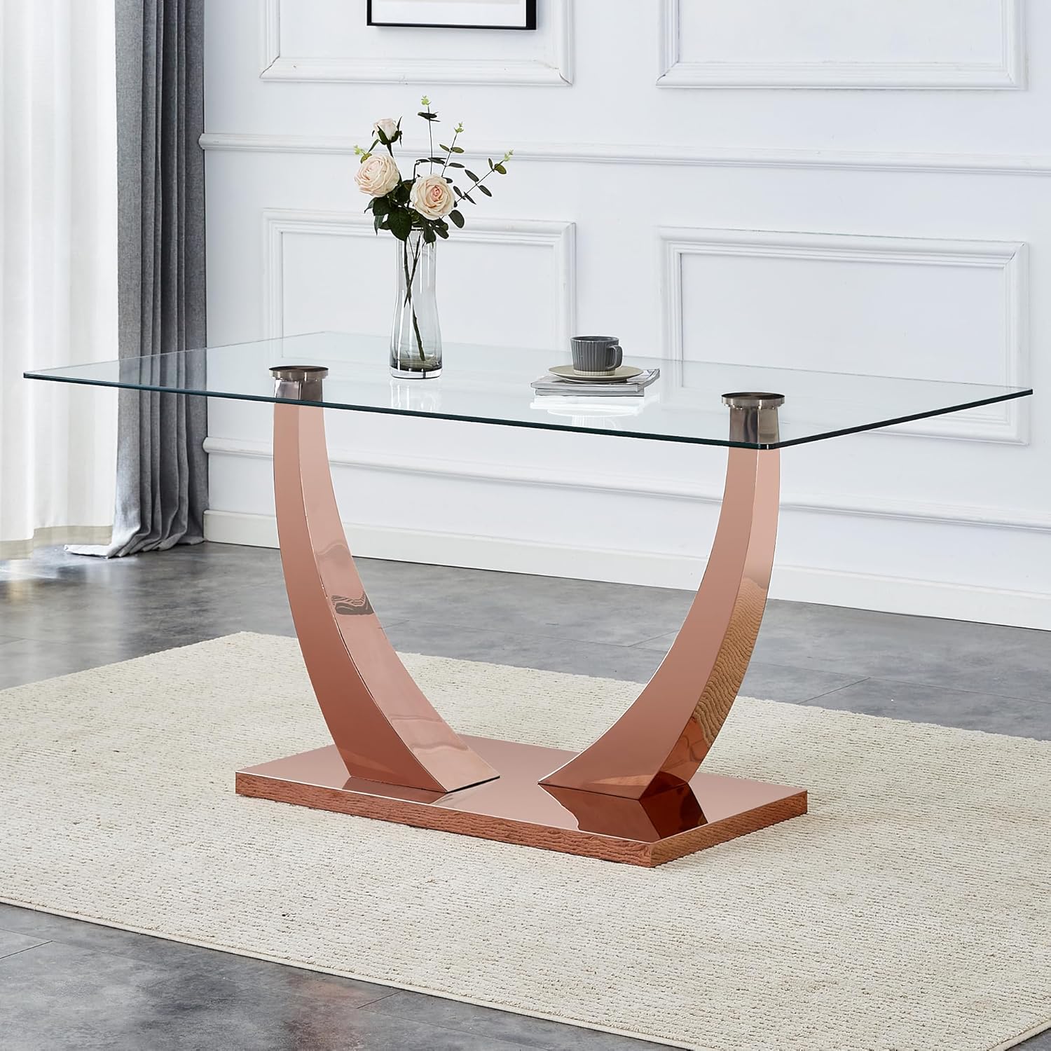 Amazon.com - NYEESS Glass Dining Table,Rose Gold Dining Room Table for ...
