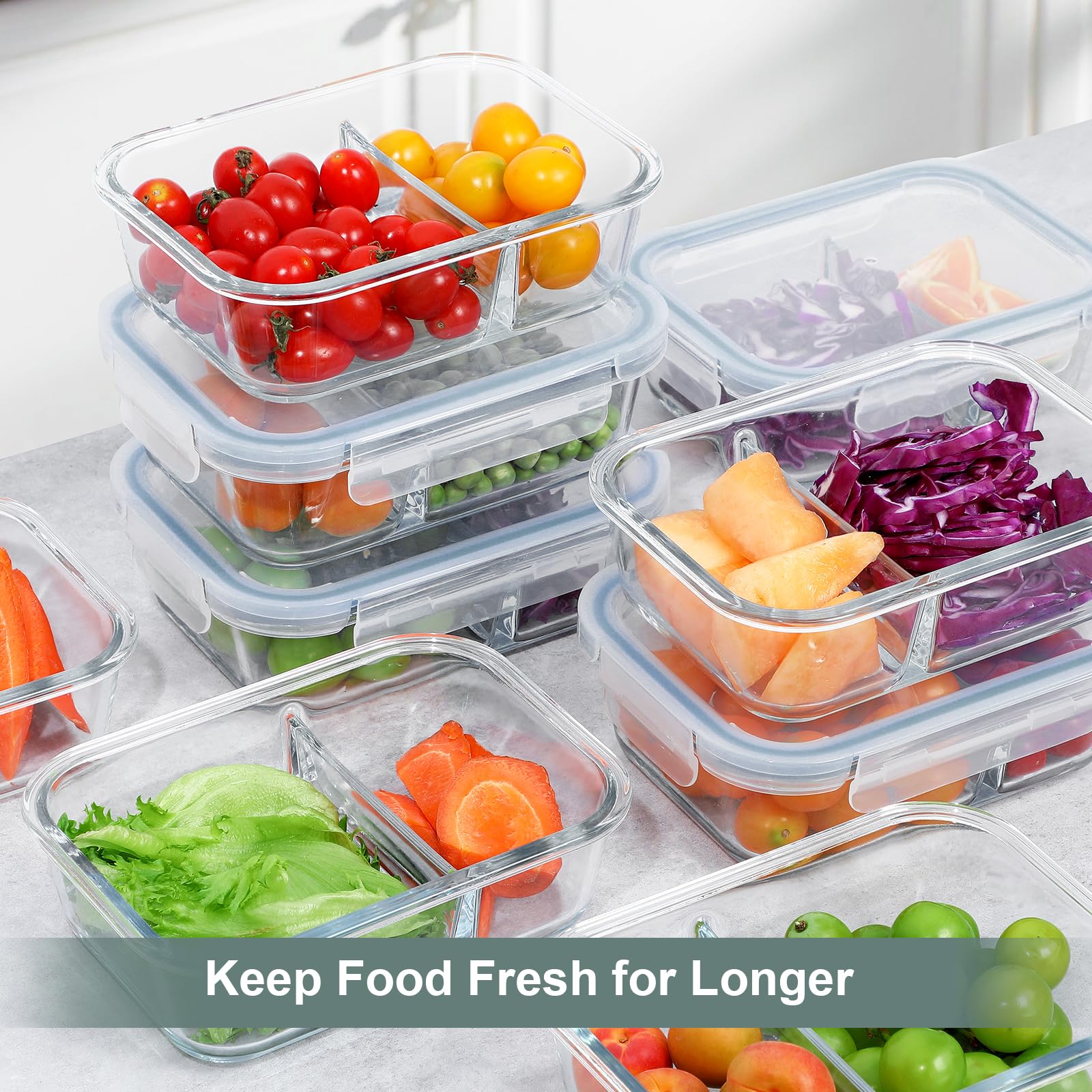 BAYZZ 10 Packs 30 oz Glass Meal Prep Containers 2 Compartment, Glass ...