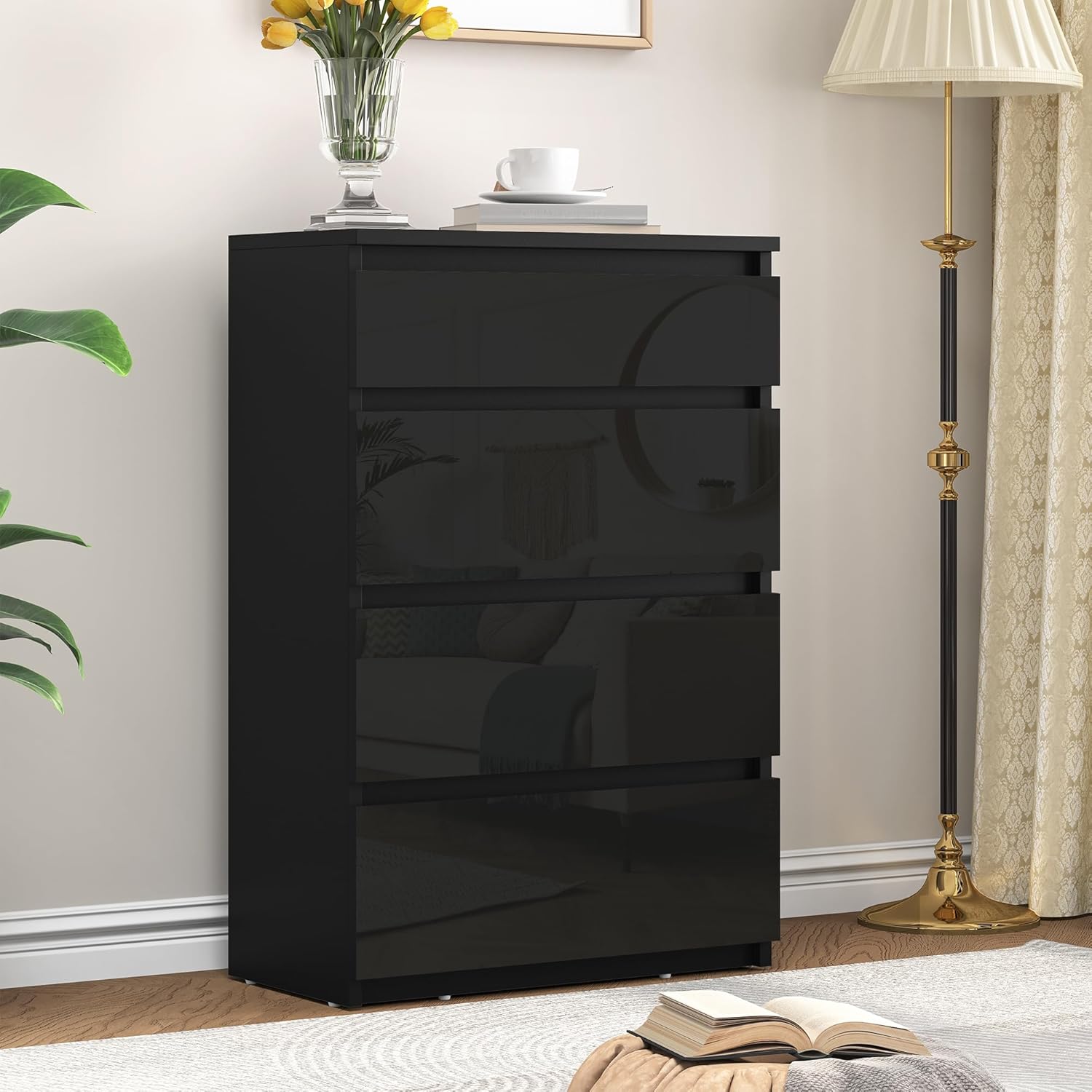 YITAHOME Chest of Drawers Bedroom, Contemporary High Gloss 4 Drawer ...