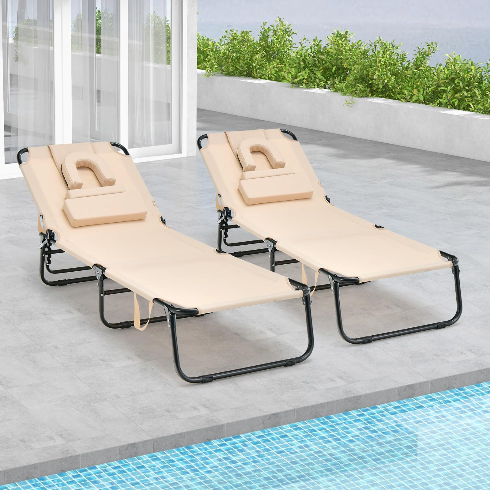 Folding Tanning Chair GoPlus With Face Hole – Adjustable Beach Lounge ...