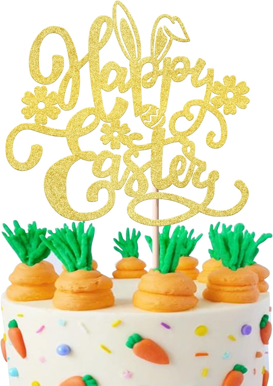 Amazon.com: 1 Pack Happy Easter Cake Topper Glitter Rabbit Bunny Ear ...