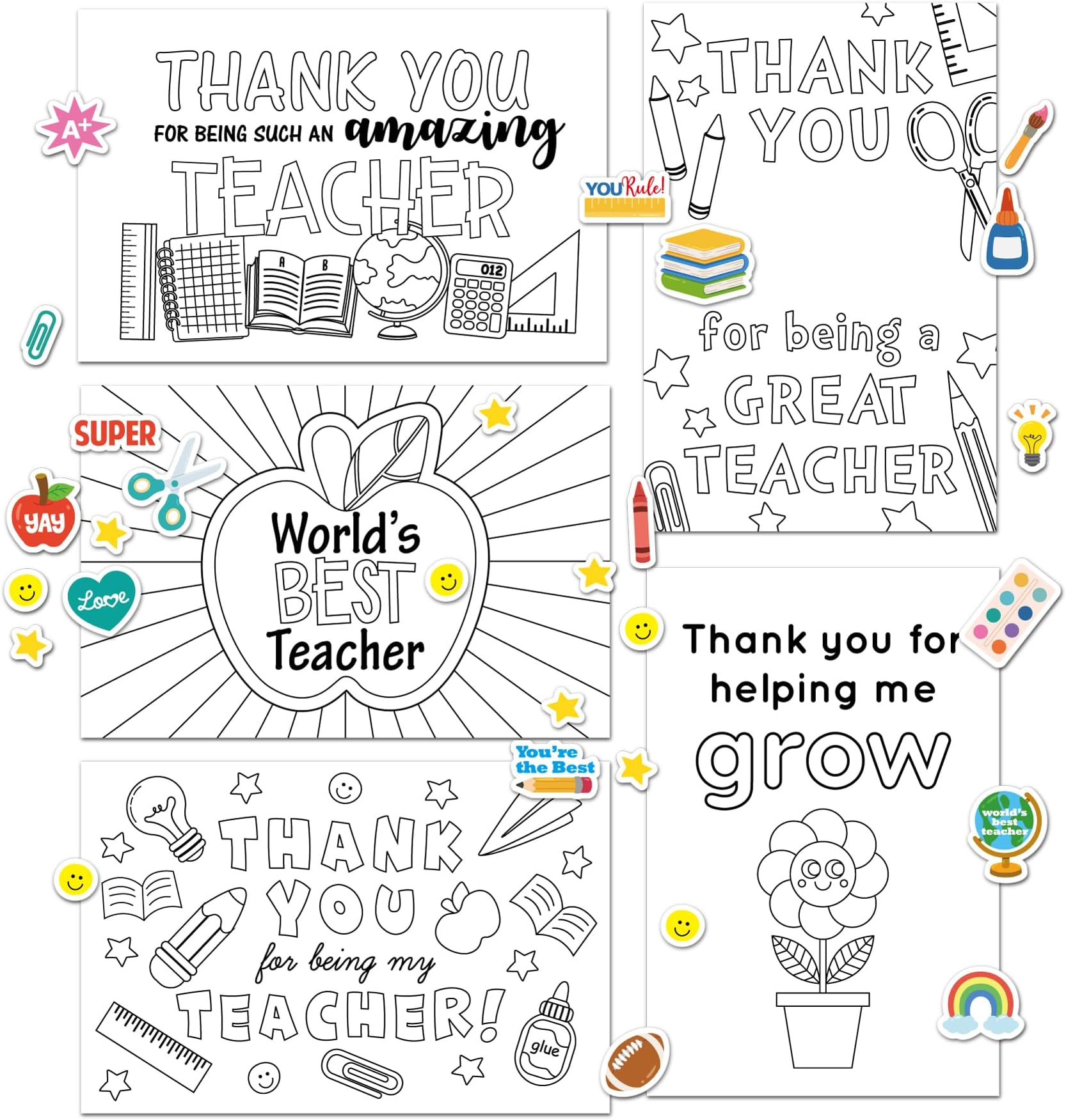 Amazon.com : ceiba tree Thank You Cards for Teachers Coloring Happy ...