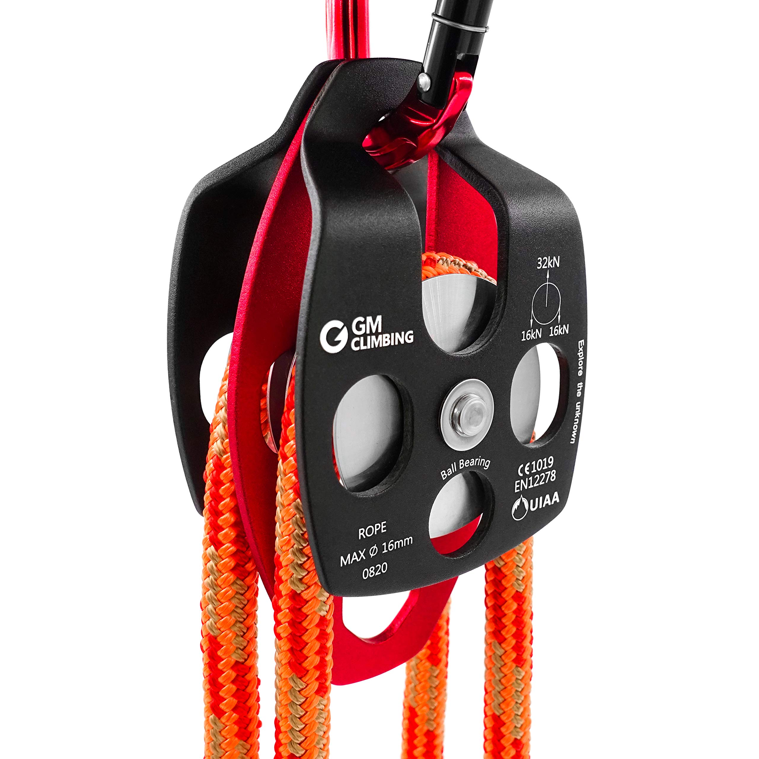 Snapklik.com : GM CLIMBING Black Large Rescue Pulley 32kN Double Sheave