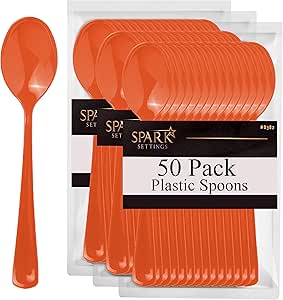 Amazon.com: Orange Plastic Spoons Disposable 50 Pack, Heavy Duty ...