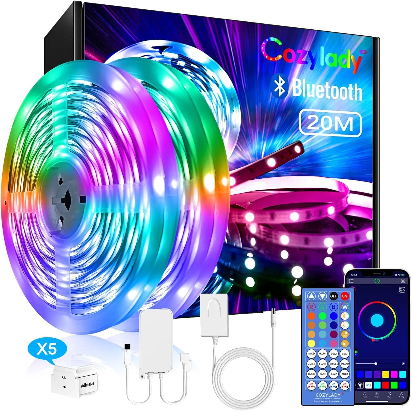Cozylady 20m Bluetooth LED Strip Lights,LED Light Strips Controlled by ...