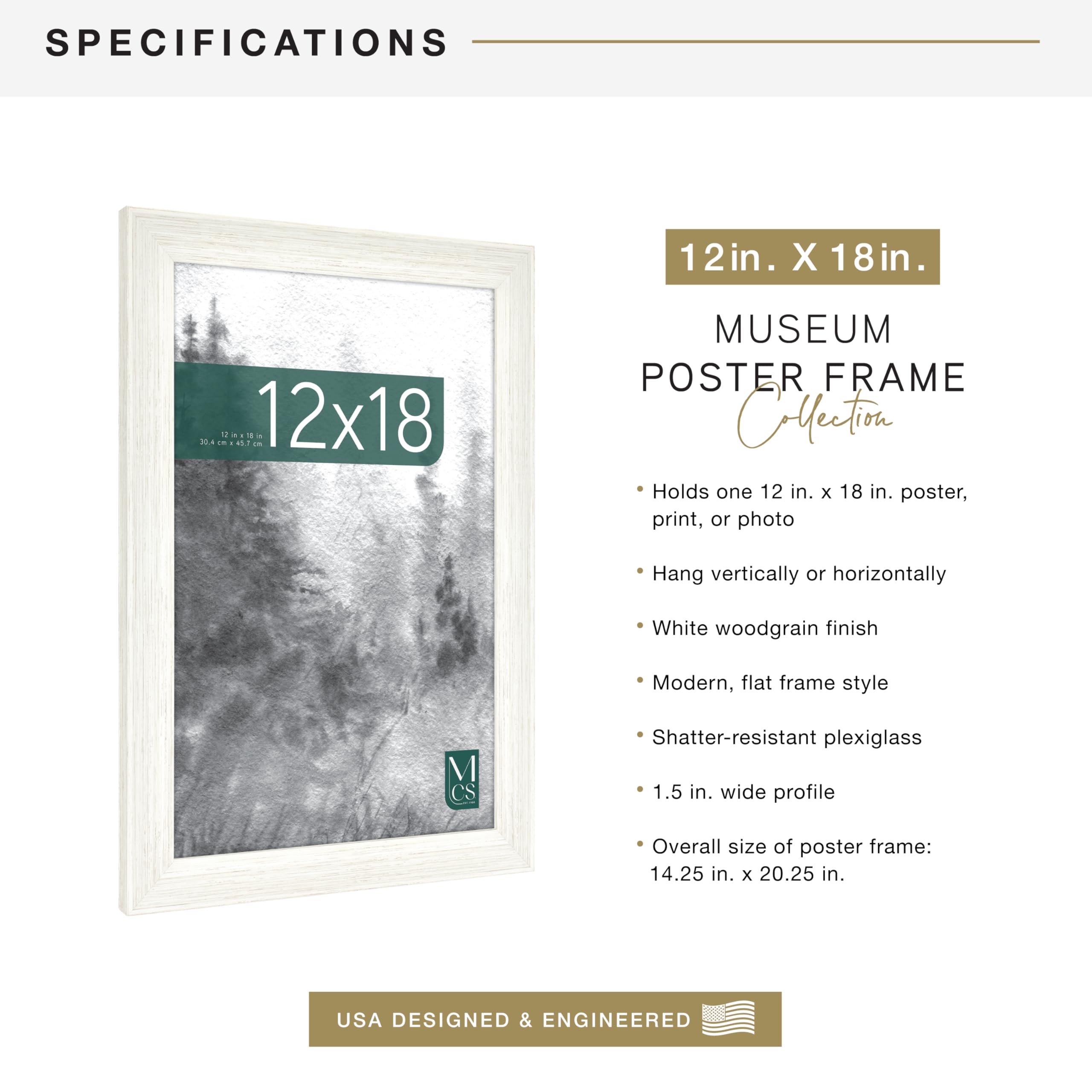 Snapklik.com : MCS Museum Poster Frame 12x18 White Woodgrain, Vertical ...