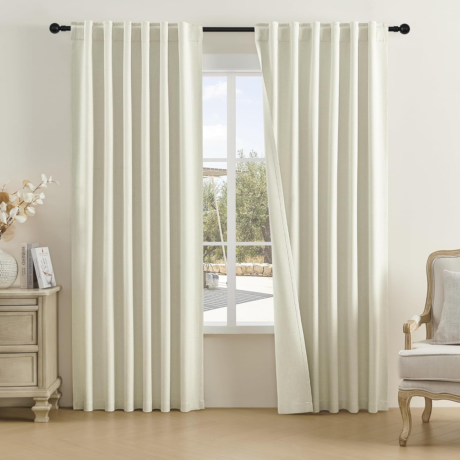 Amazon.com: DUALIFE Greyish Beige Blackout Curtains 84 Inches Long for ...