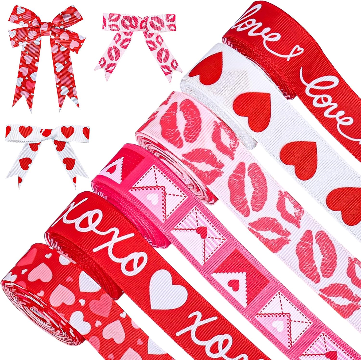 Amazon.com: JarThenaAMCS 6 Rolls Valentine's Day Grosgrain Ribbon Red ...