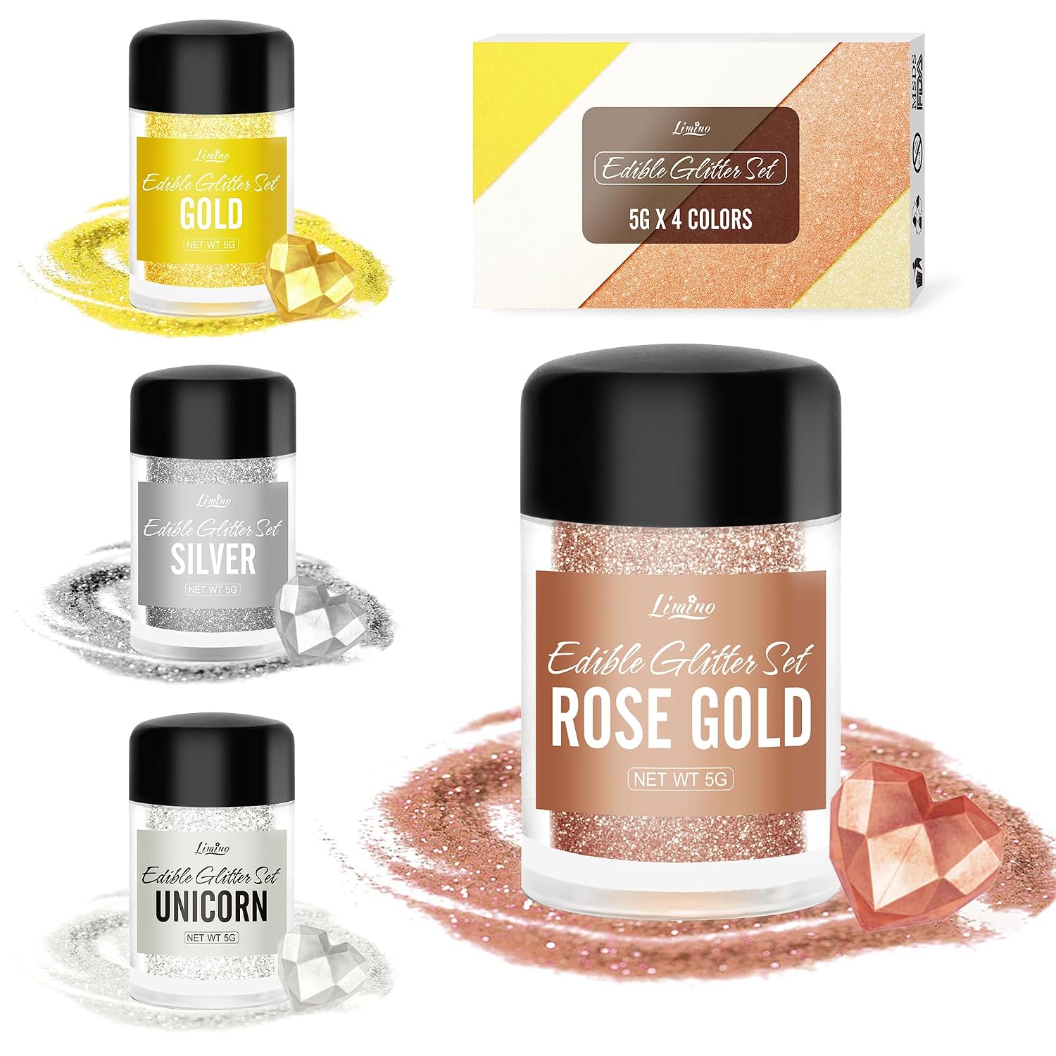 Amazon.com: Edible Glitter - 4 Colors Edible Luster Dust Metallic Food ...