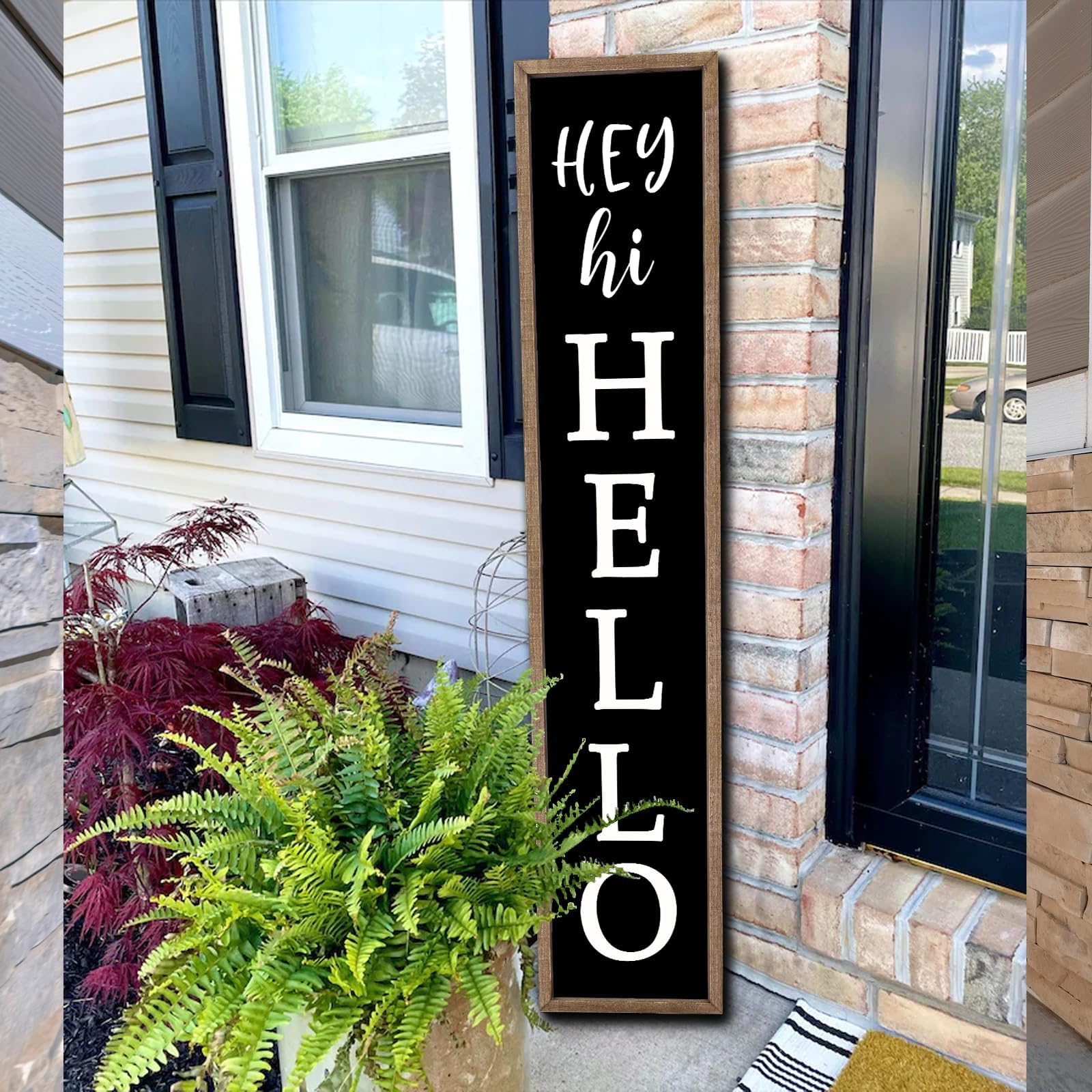 Amazon.com: Hey Hi Hello Welcome Sign For Front Porch Standing 45"X9 ...