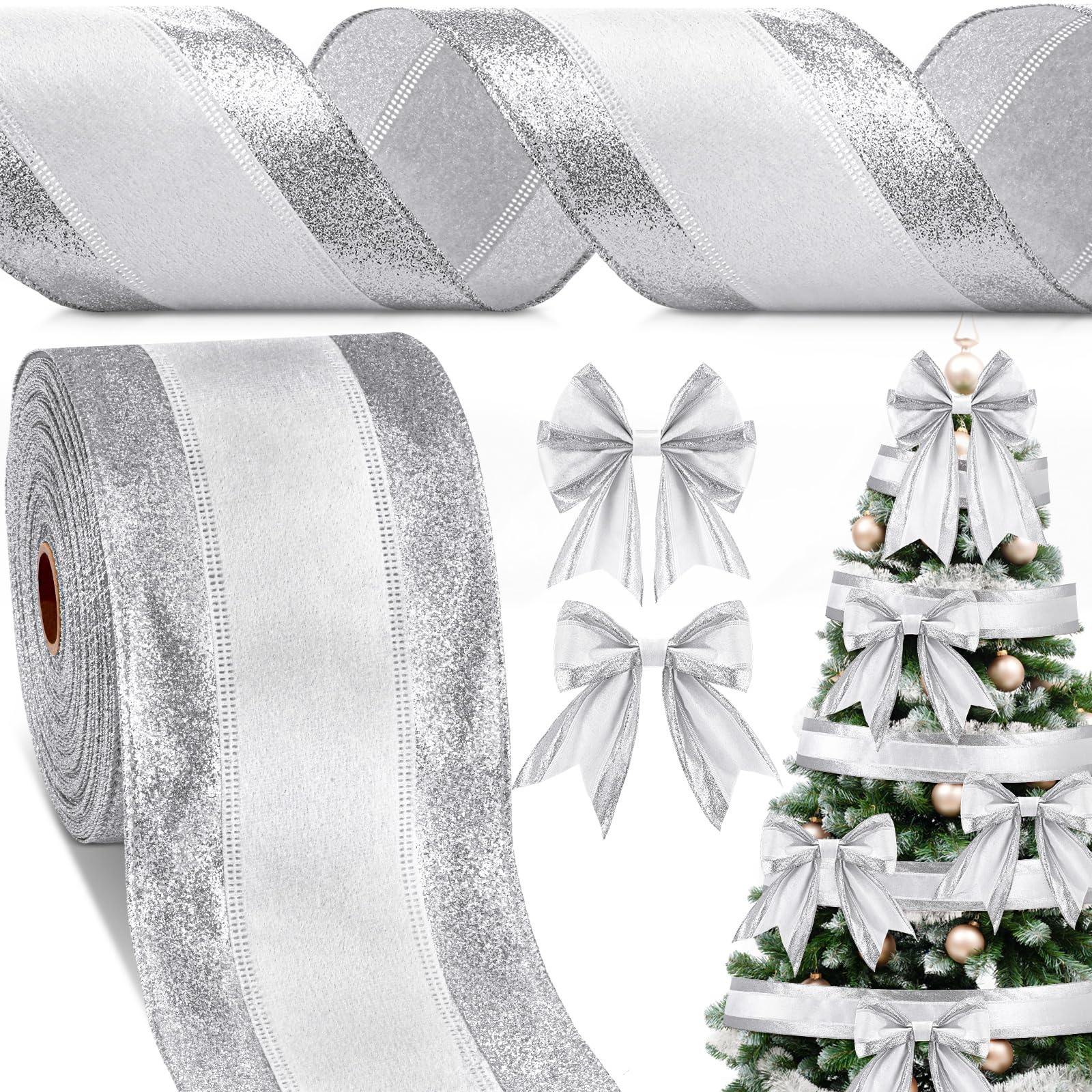 Amazon.com: Craftsatin Christmas Glitter Wired Ribbon 4 Inch Wide ...