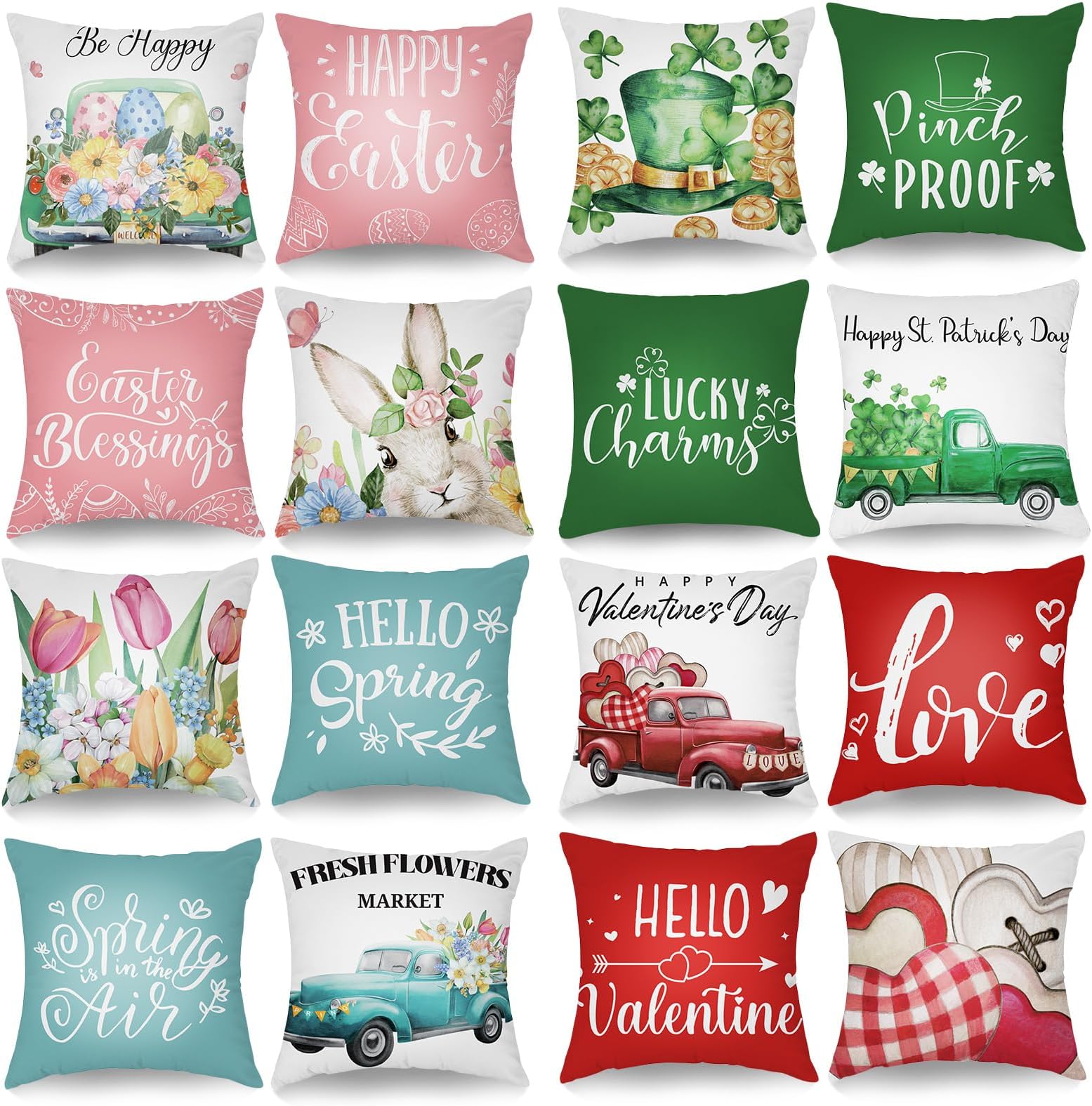 Amazon.com: Burbell 16 Pcs Holiday Pillow Covers 18 x 18 Inch Seasonal ...