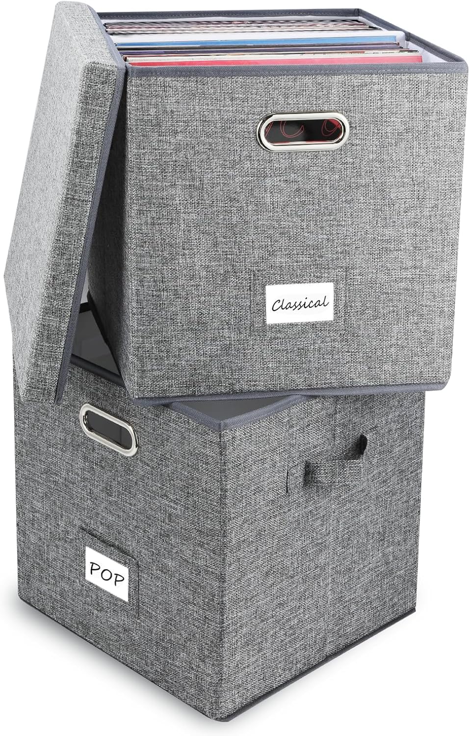 ZEDKEHO Vinyl Record Storage Box Set of 2 - Album Storage Holds 100 ...