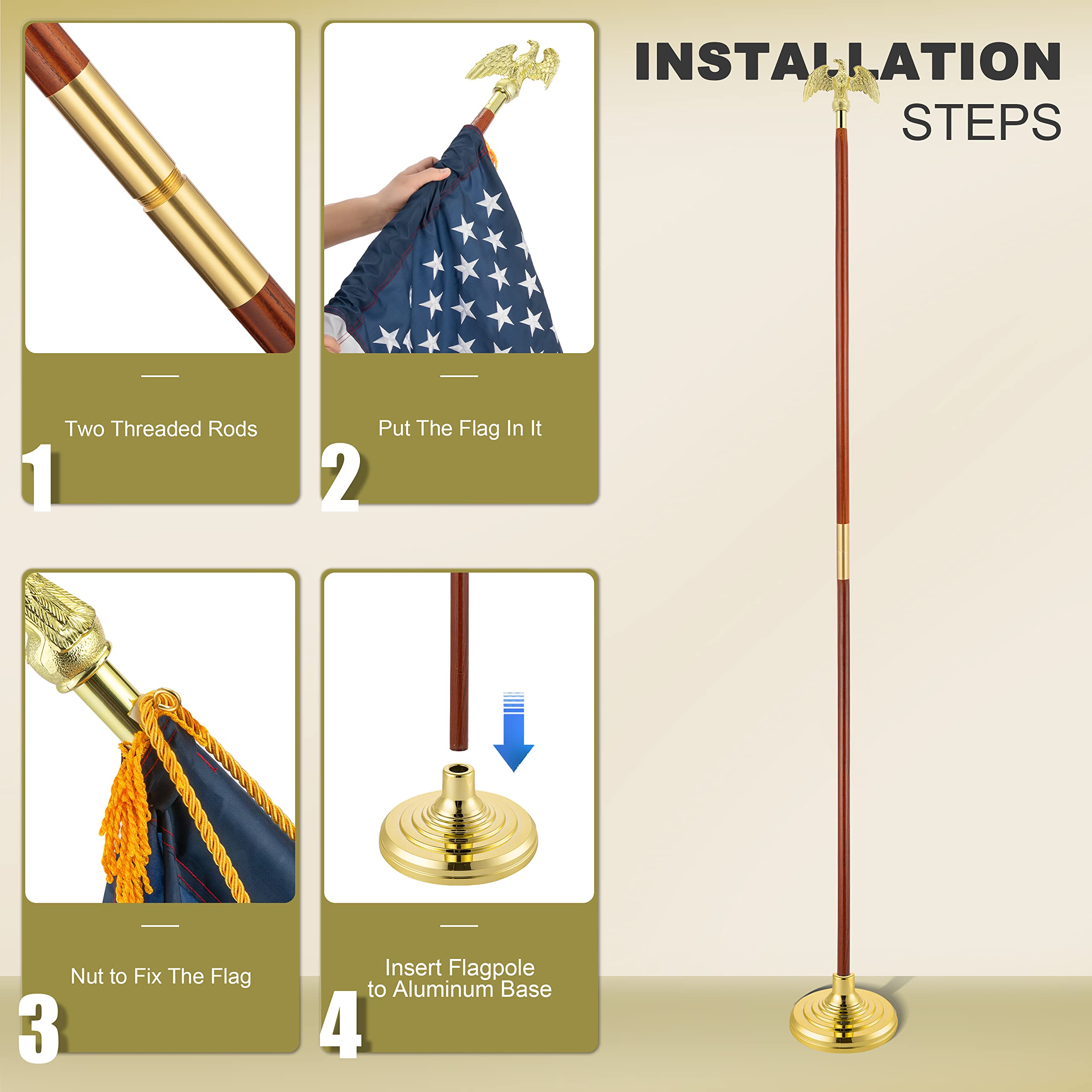 Snapklik.com : Two Pack 8 Ft Indoor Flag Pole Kits, Deluxe Presidential ...