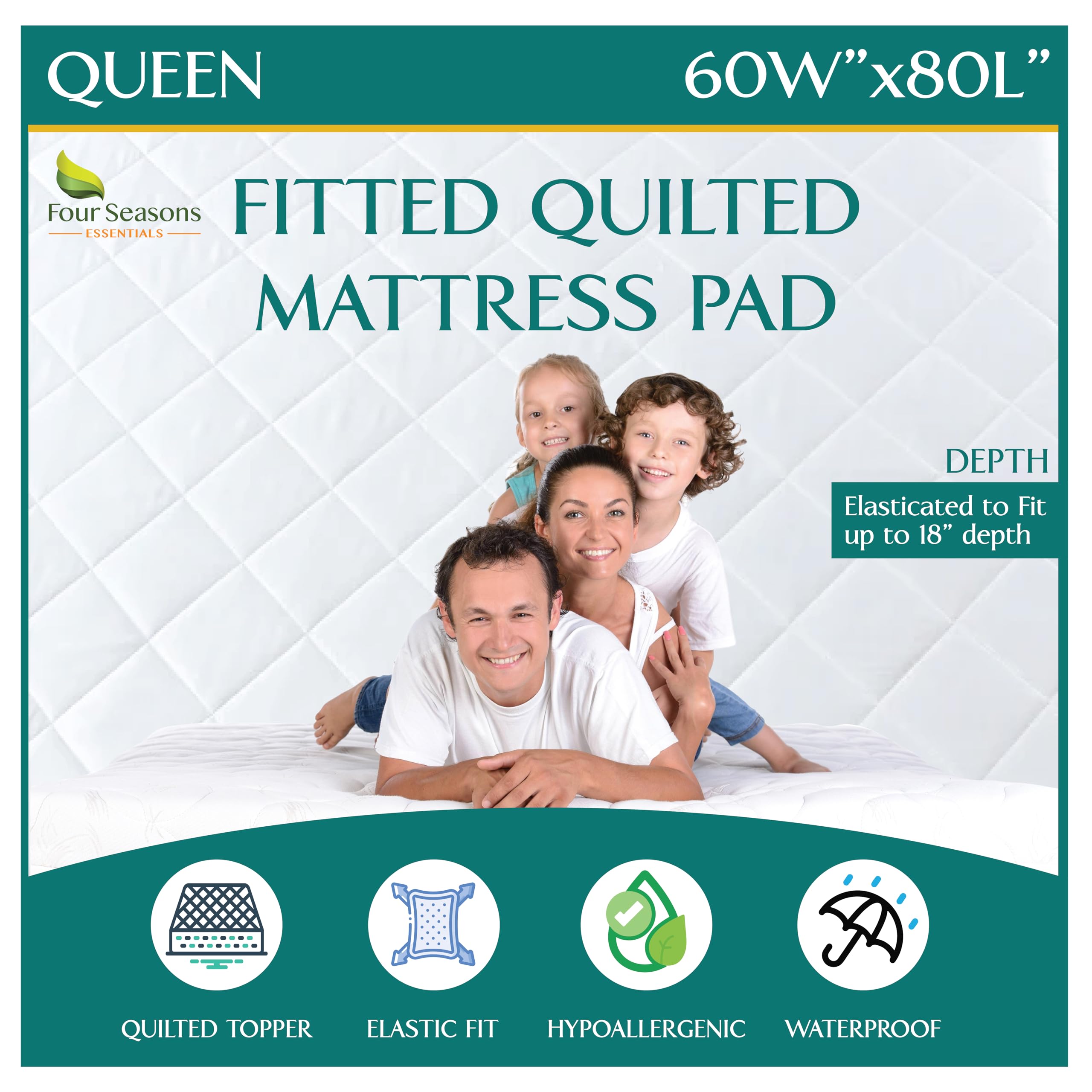 Amazon.com: Queen Size Quilted Mattress Pad - Fitted Waterproof ...