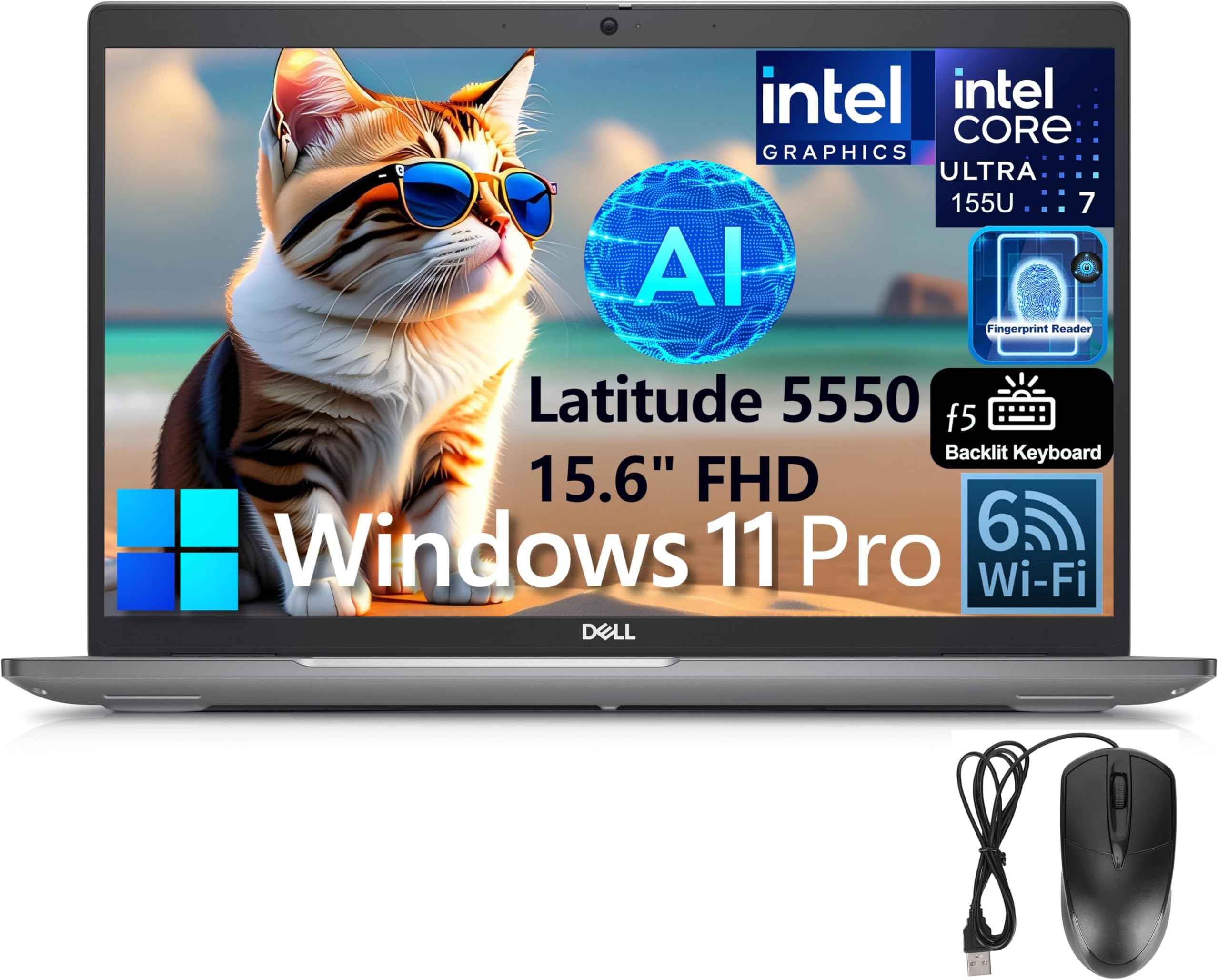 Dell Latitude 5550 15 Business AI Laptop, 15.6" FHD Computer, Intel Ultra 7 155U (Beat i7-1355U ...