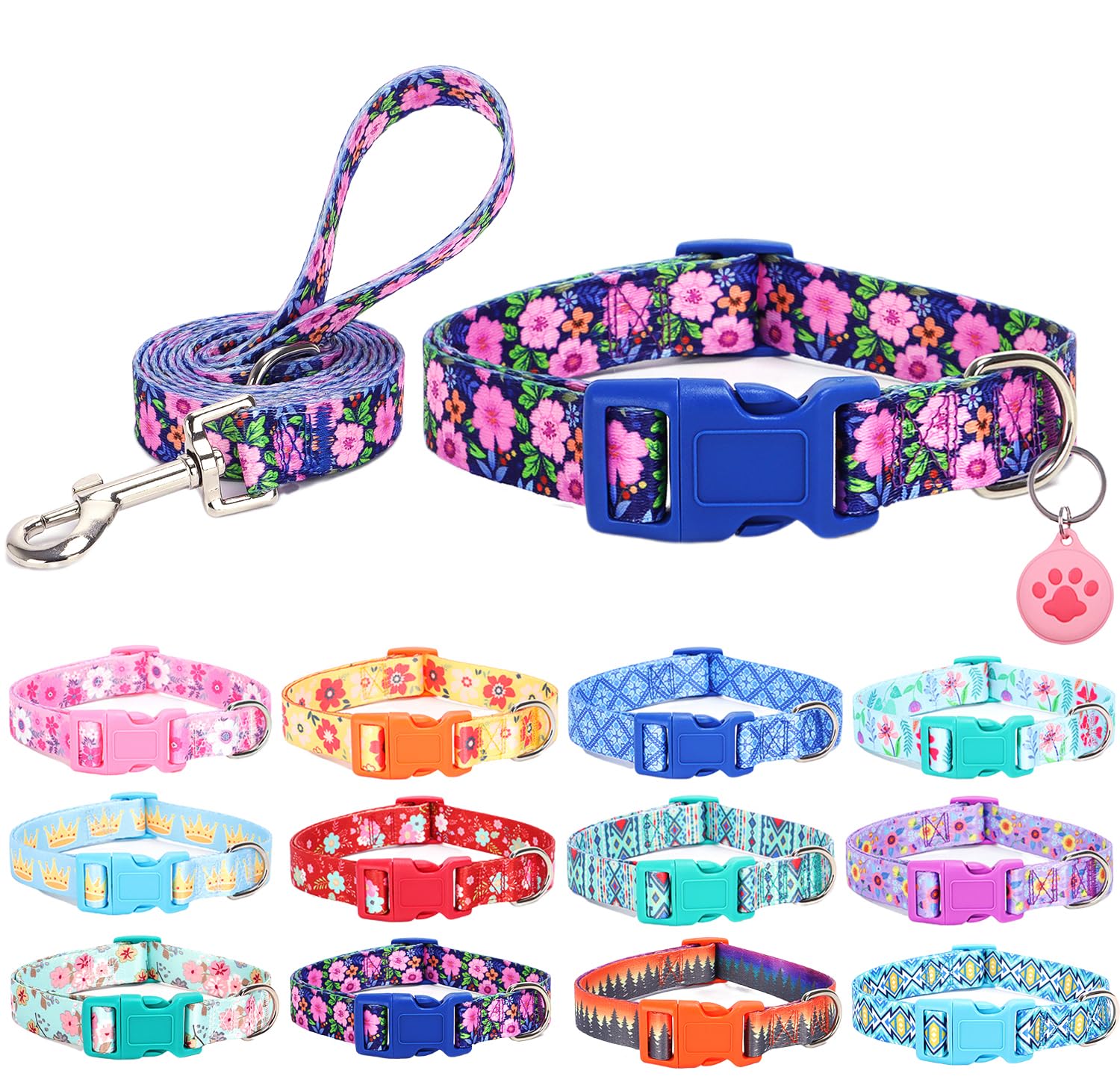 Amazon.com : SLZZ Dog Collar with Leash Airtag Holder Case Set - Dog ...