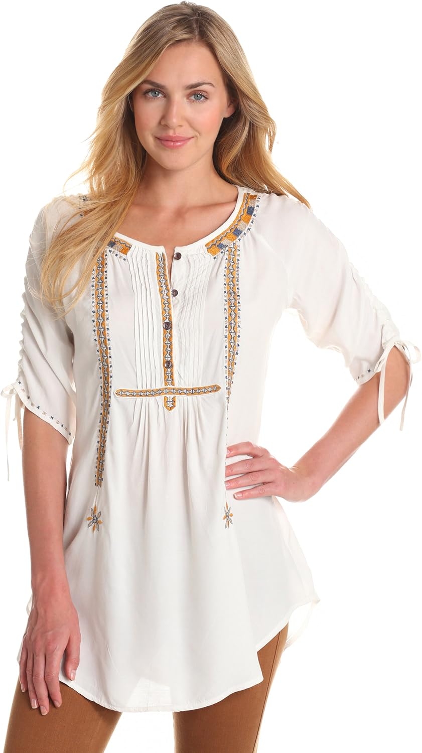 Chaudry Women's 3/4 Sleeve Long Button Tunic, Eggshell, Large at Amazon ...