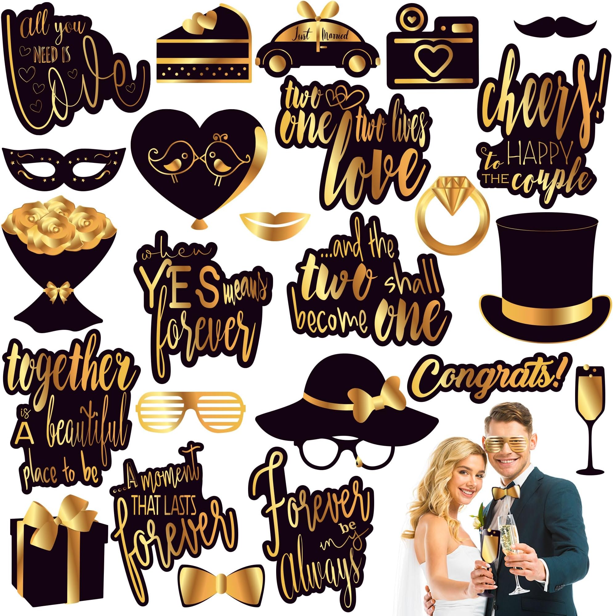 Amazon.com: 30 Pieces Black Golden Photo Booth Props for Birthday ...