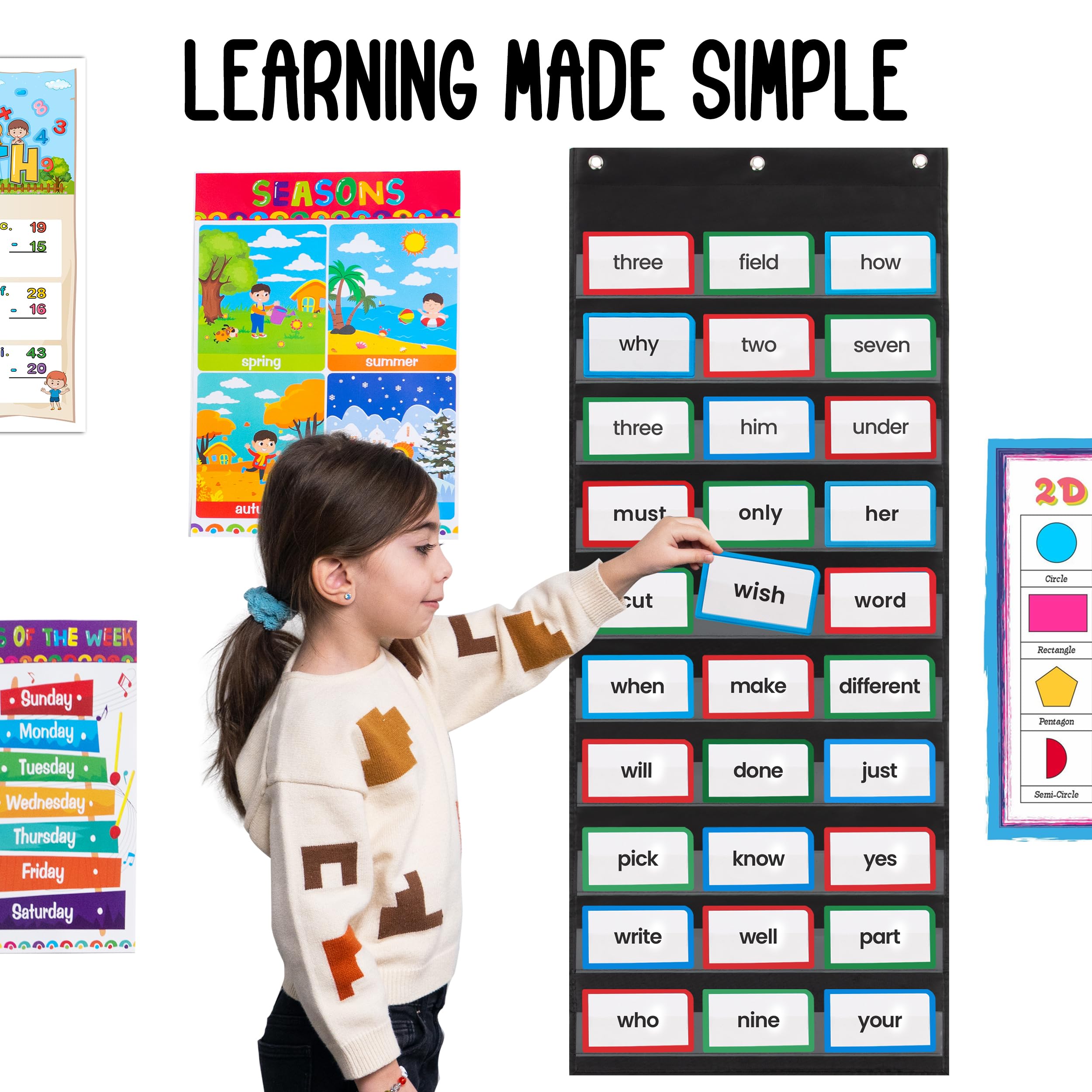 Snapklik.com : 2 Pack, 17" Wide X 44" Tall Pocket Chart, Black - Sturdy ...